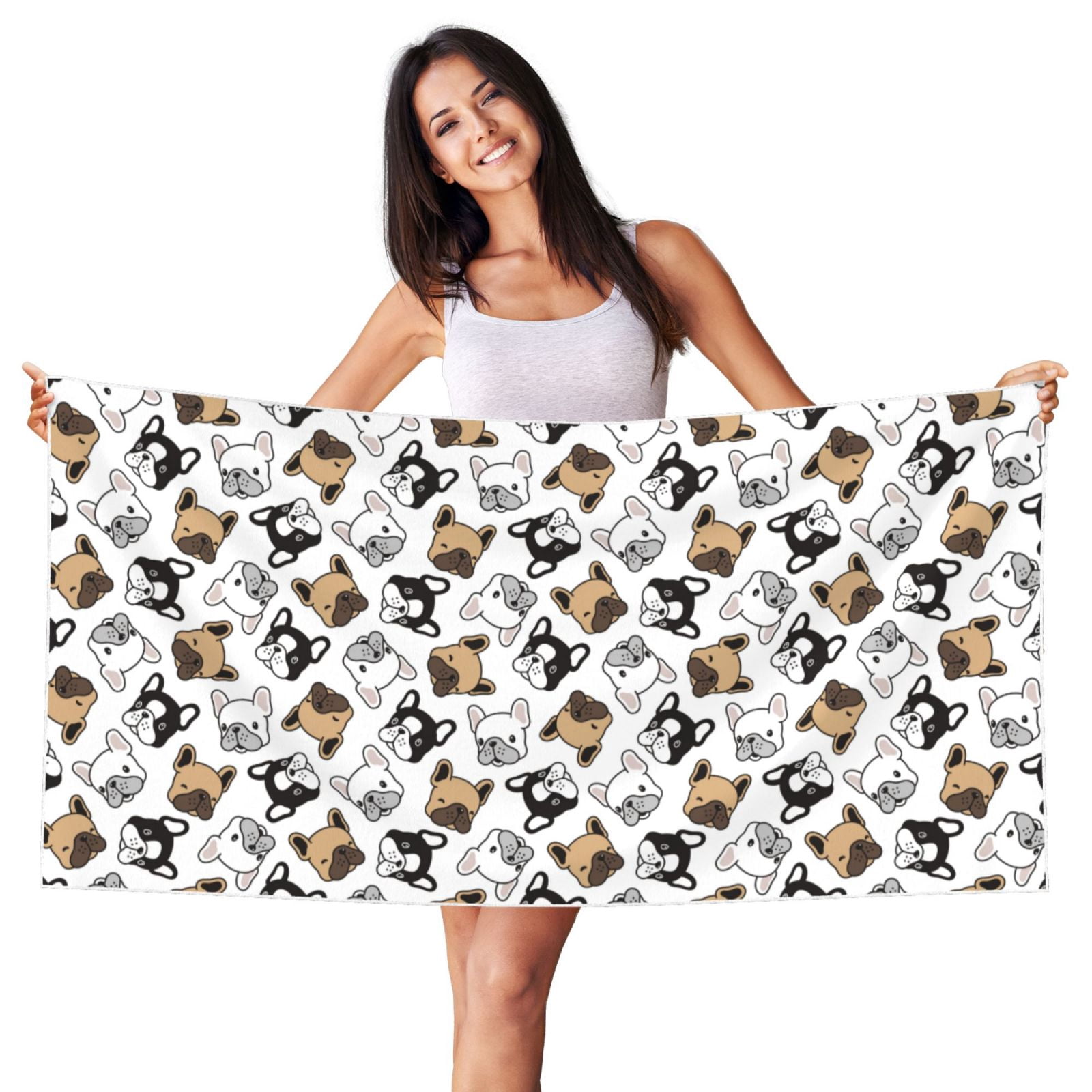 Picia French Bulldog3 Print Silver Fox Velvet Beach Towel,Quick-Dry ...