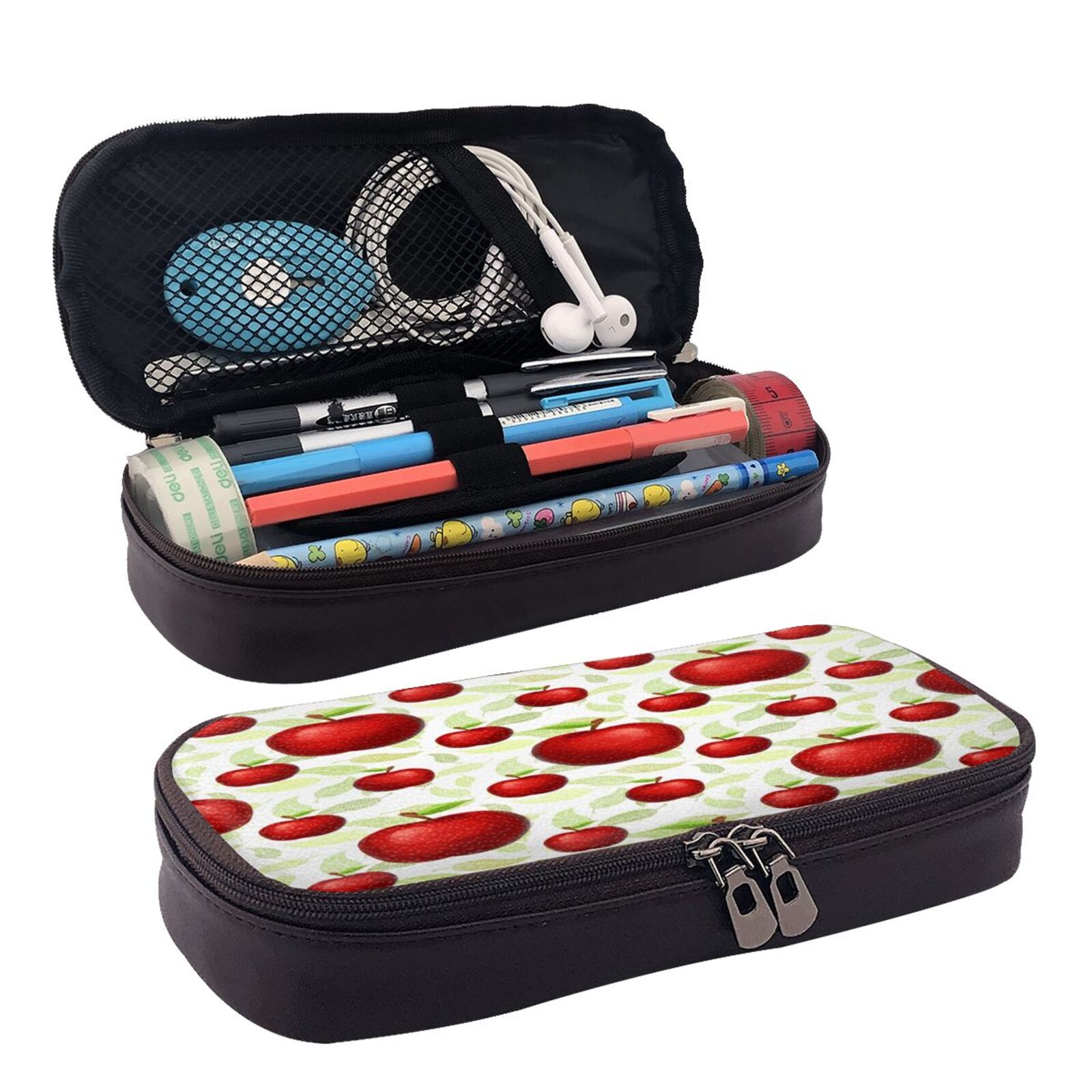 Picia Fruit Apples Pattern Large Capacity PU Leather Pencil Case Organizer Pen Marker Holder ...