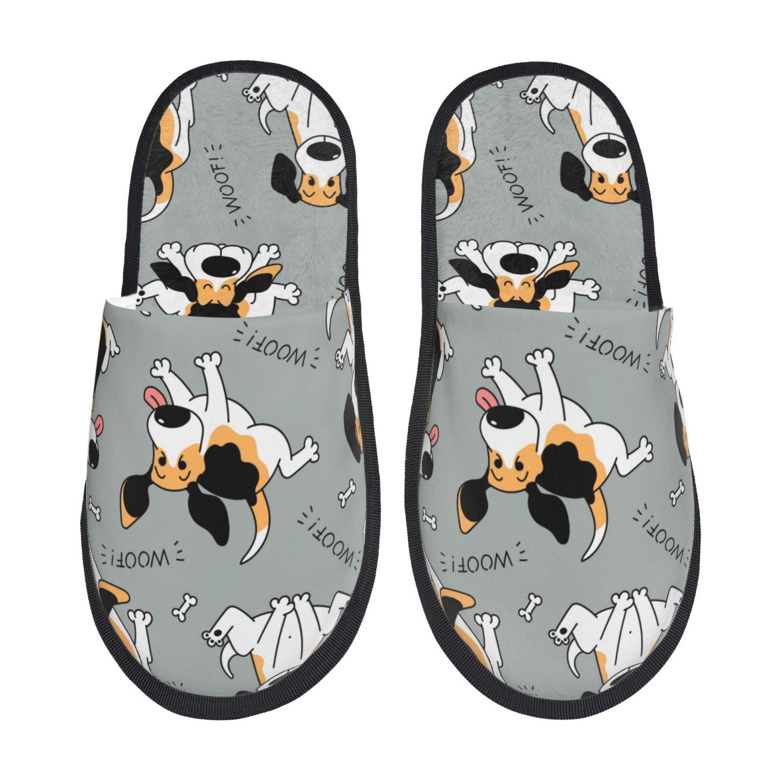 Picia Funny Beagle Active Dog Print Women's Fuzzy Fluffy House Slippers ...