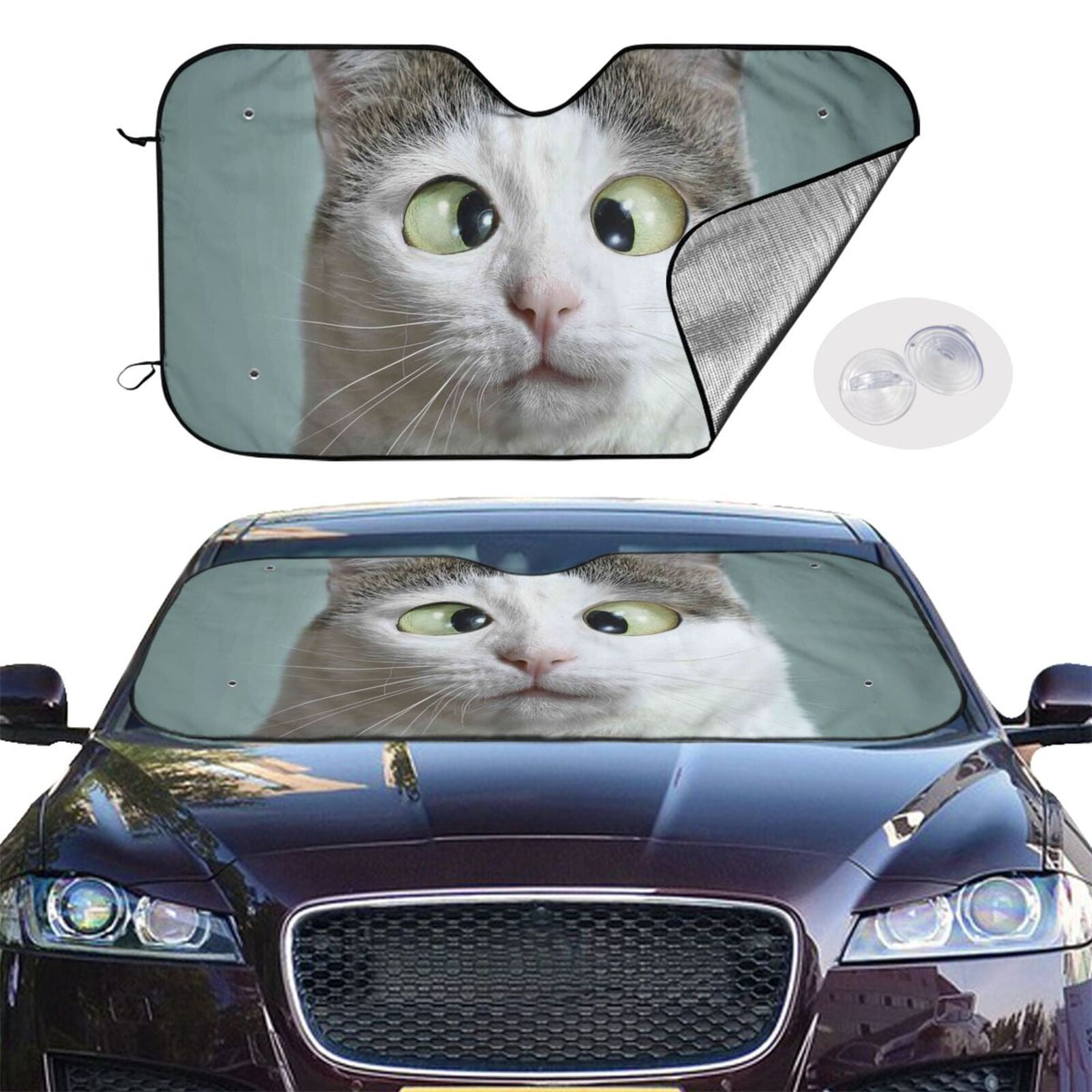 Picia Funny Cat Curved Windshield Sunshade Accordion Folding Style Auto ...