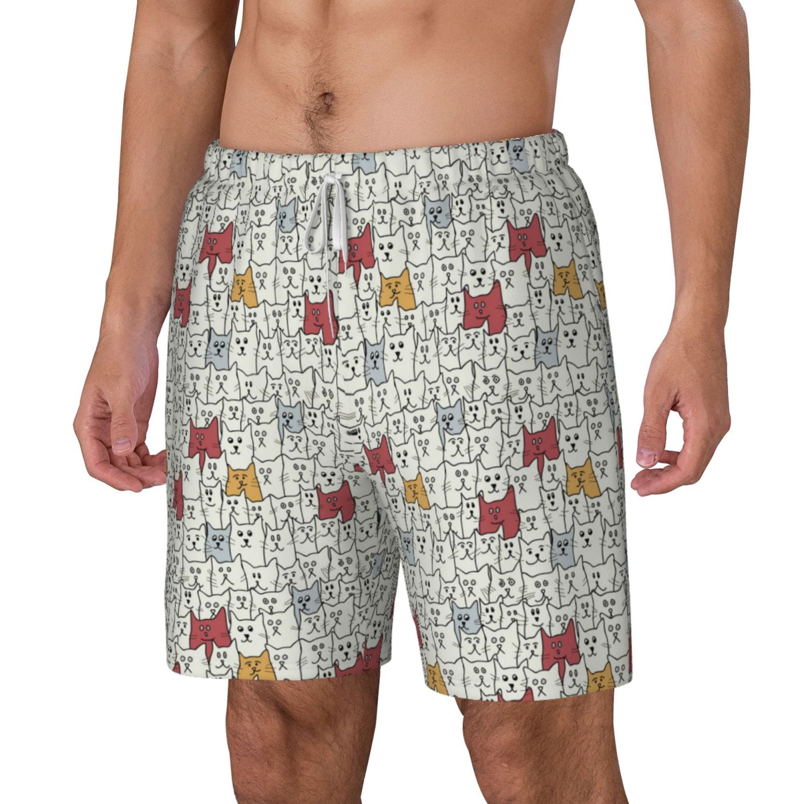 Picia Funny Cat White pattern Mens Swim Trunks with Compression Liner ...