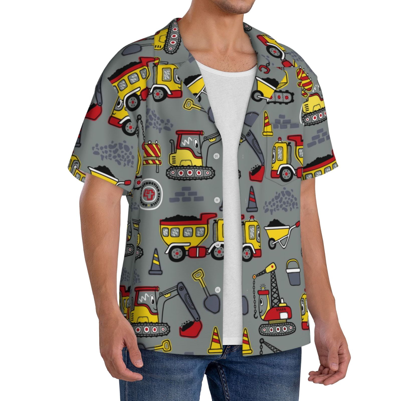 Picia Funny Construction Men's Linen Shirts Short Sleeve Cuban Beach ...