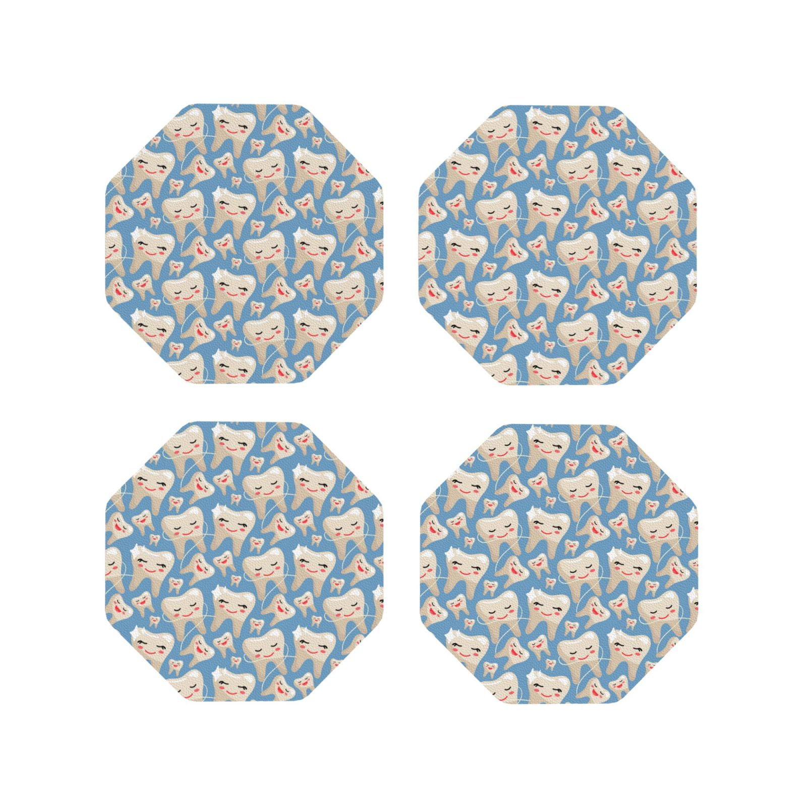 Picia Funny Cute Healthy Teeth Printed Leather Coasters for Drinks, 4 ...
