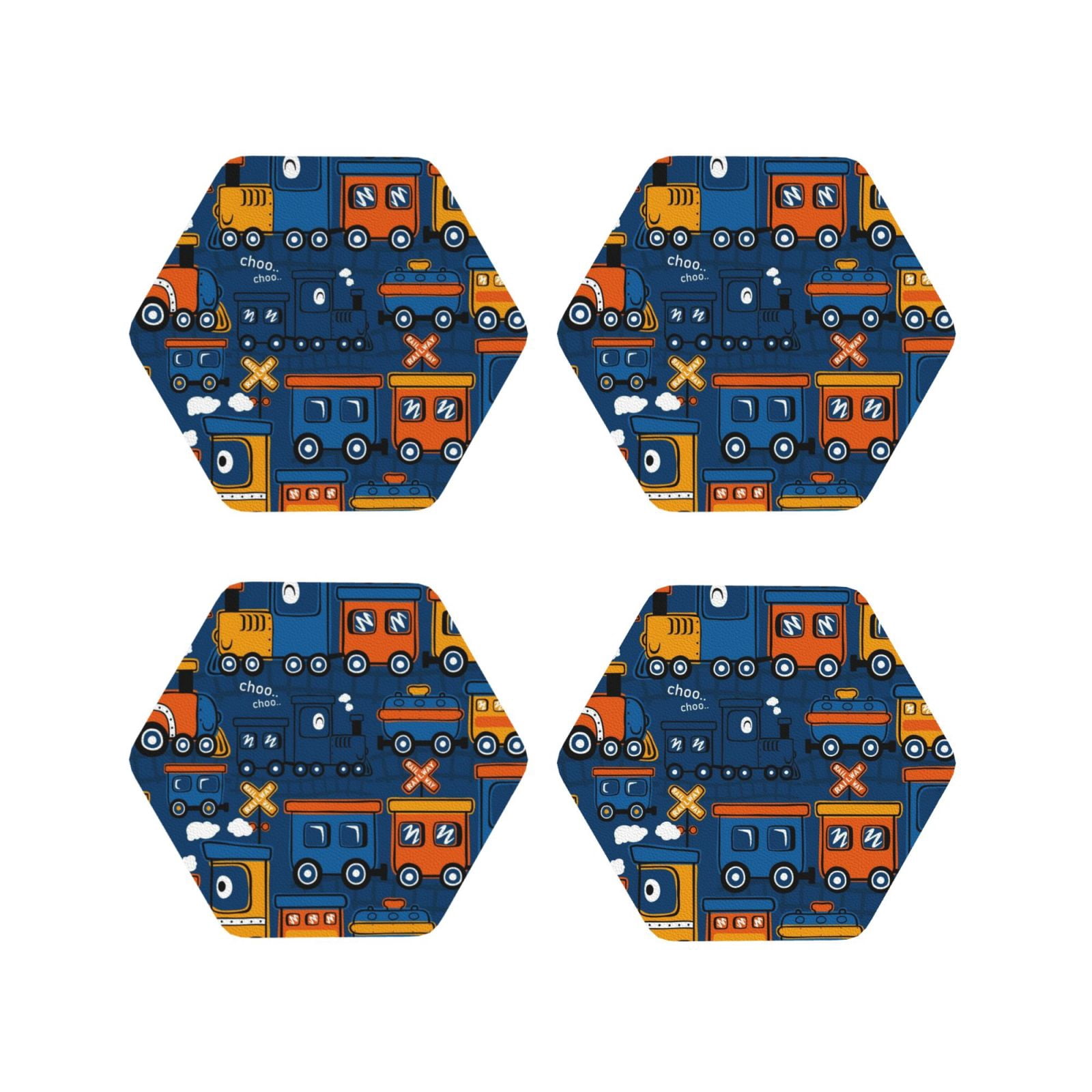 Picia Funny Steam Train Printed Leather Coasters for Drinks, 4" Drink ...