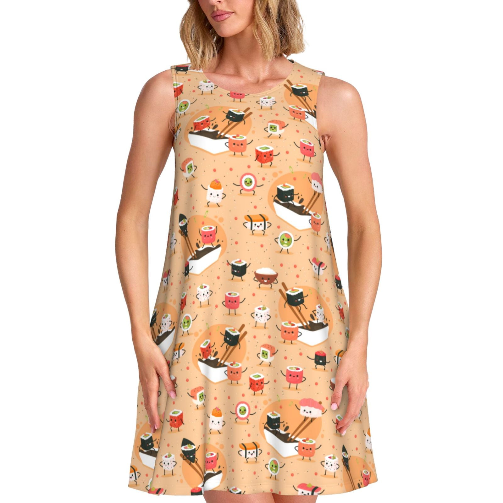 Picia Funny Sushi Print Women’s Sleeveless Midi Swing Dress – A-Line ...