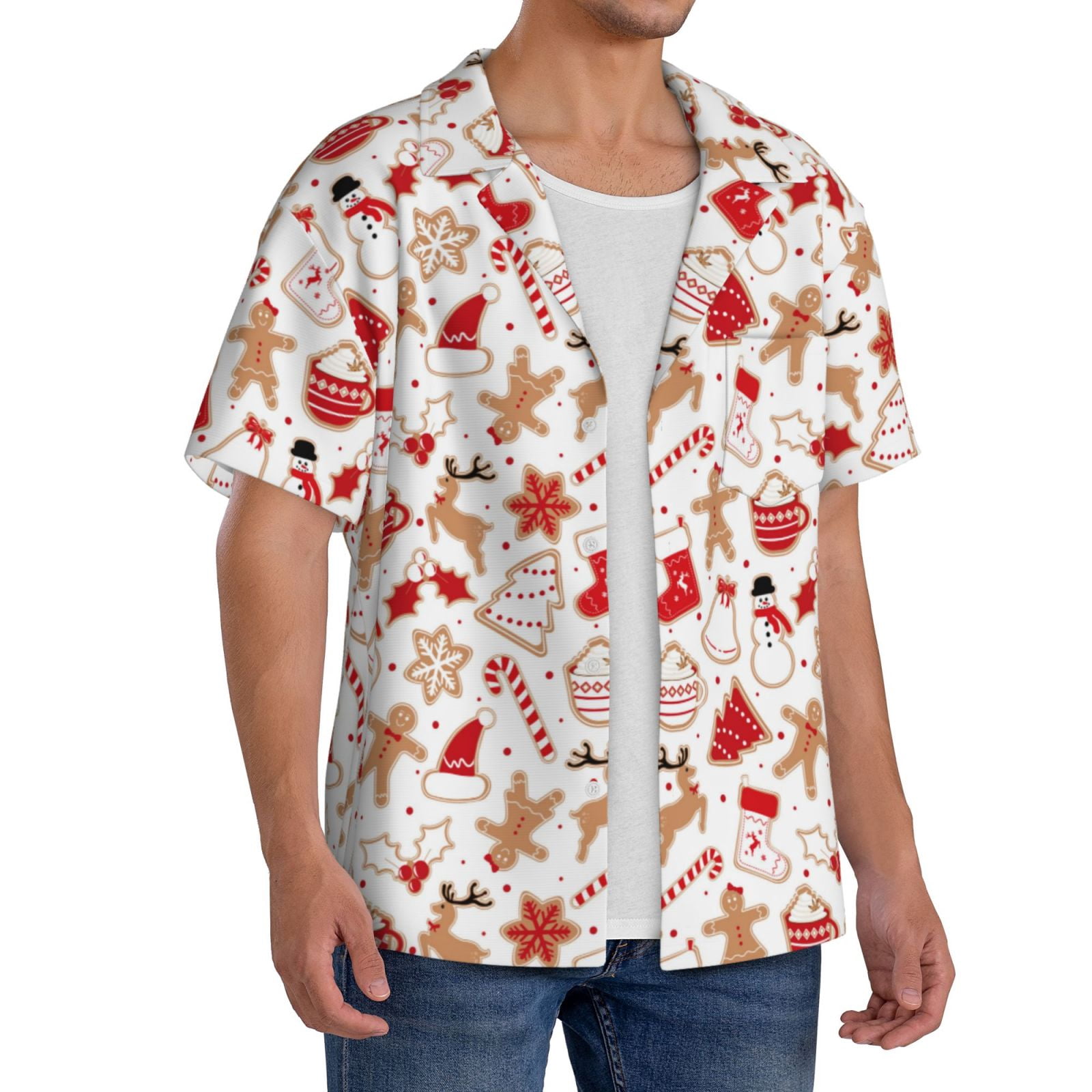 Picia Gingerbread Holiday Sweets Men's Linen Shirts Short Sleeve Cuban ...