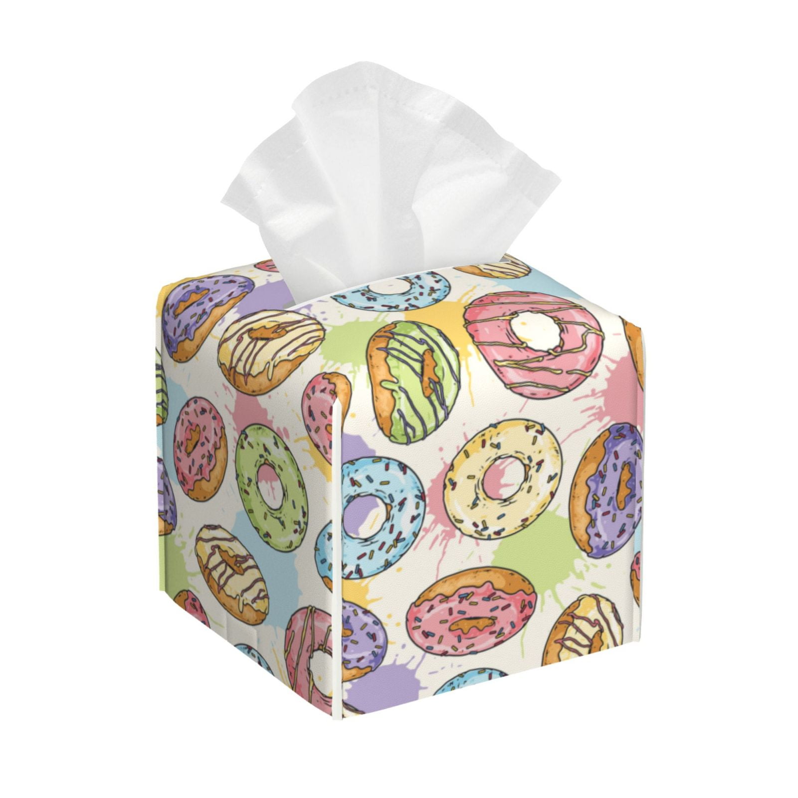 Picia Glazed Donuts Pattern Tissue Box Cover,PVC Leather Square Holder ...