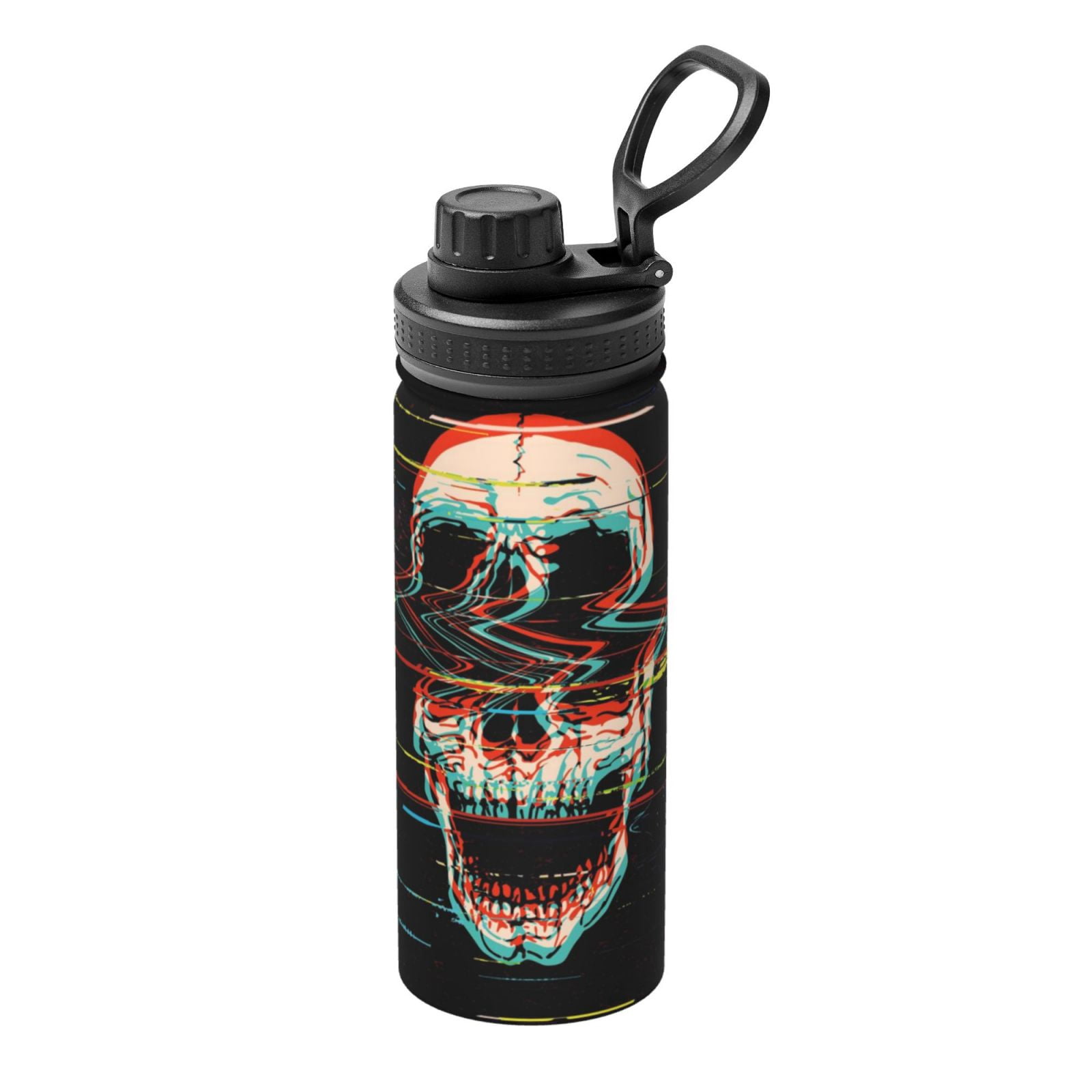 Picia Glitch Screaming Skull Pattern Water Bottle 18 oz Stainless Steel ...