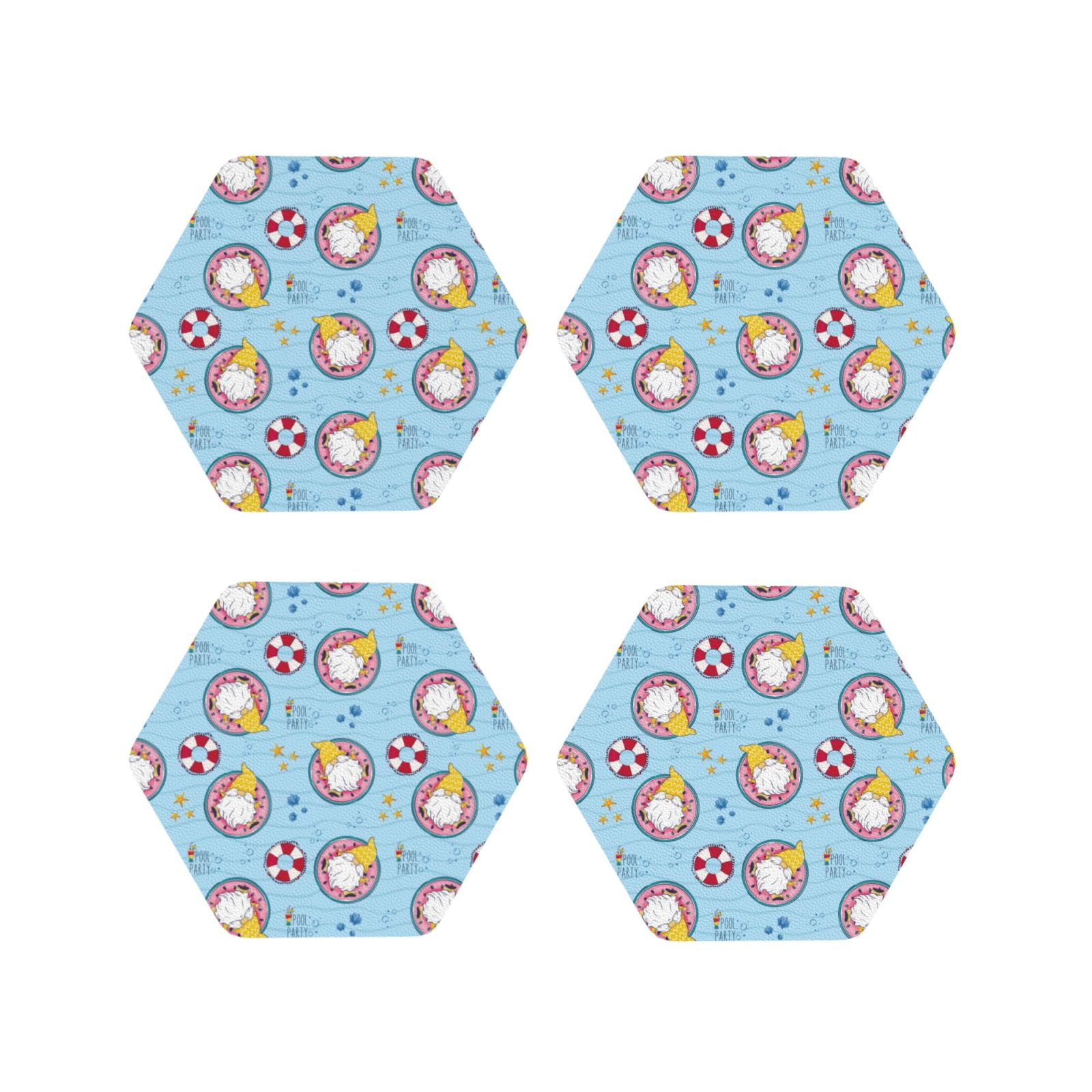 Picia Gnome Pool Party Printed Leather Coasters for Drinks, 4" Drink ...