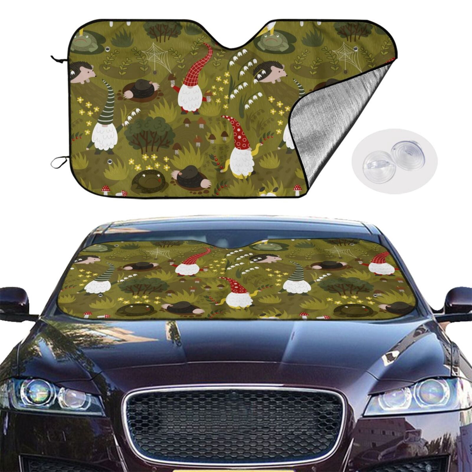 Picia Gnomes Playing in the Garden Curved Windshield Sunshade Accordion ...