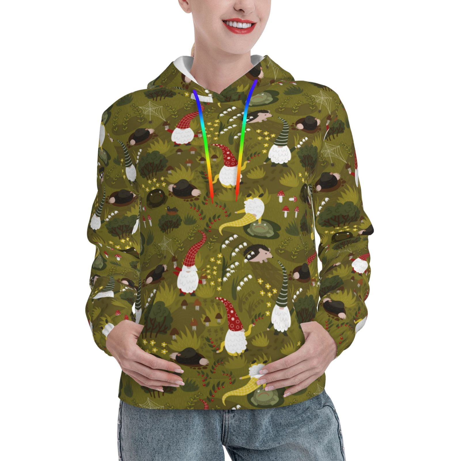 Picia Gnomes Playing in the Garden Pattern Casual Women's Hoodie ...