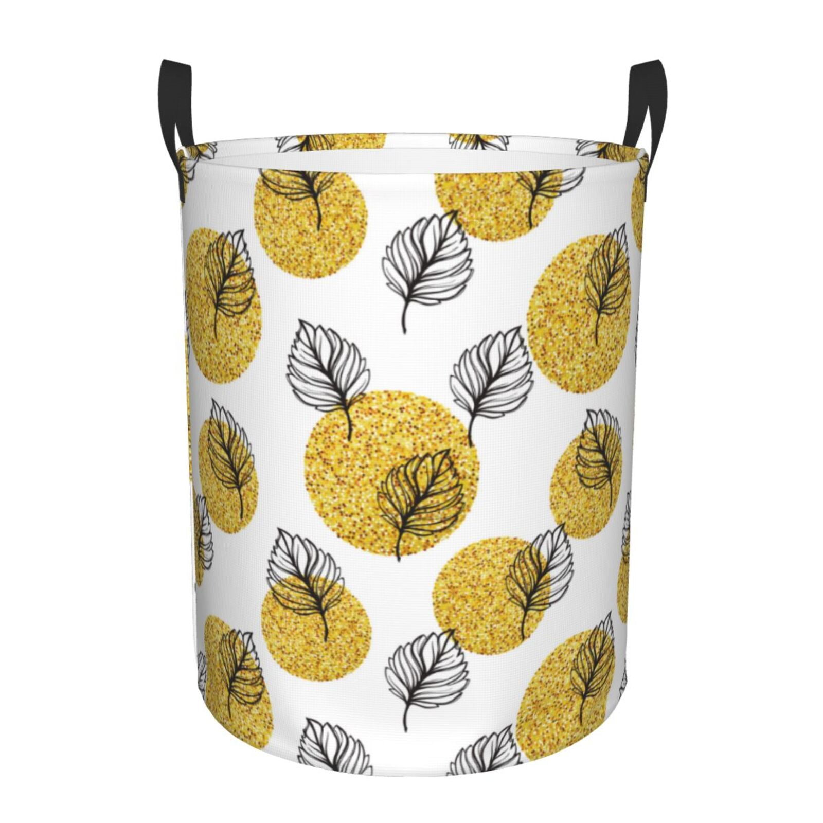 Picia Gold Dots and Leaves Pattern Large Laundry Basket, Waterproof ...