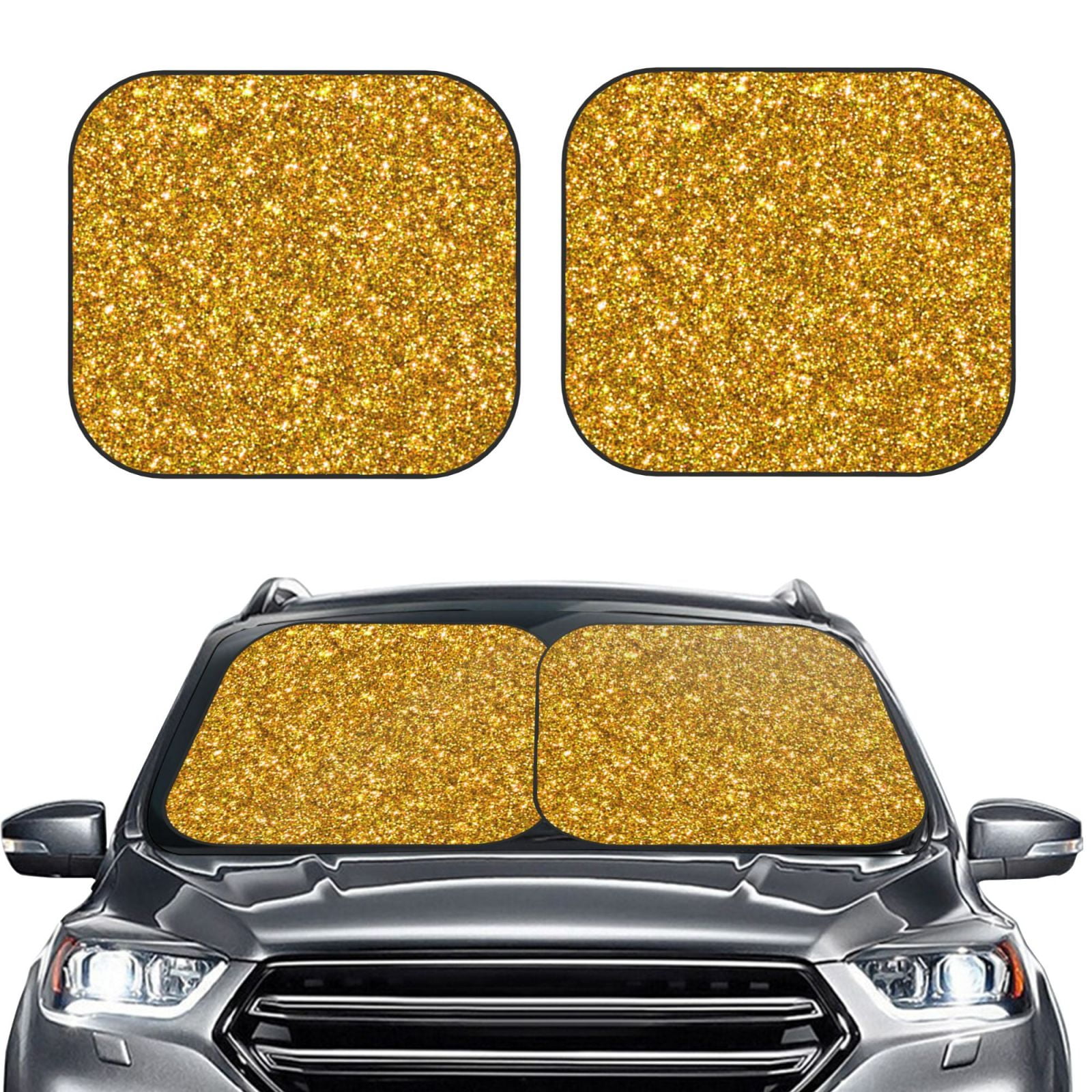Picia Gold Glitter 2 Piece Car Windshield Sun Shade Foldable | Foldable ...