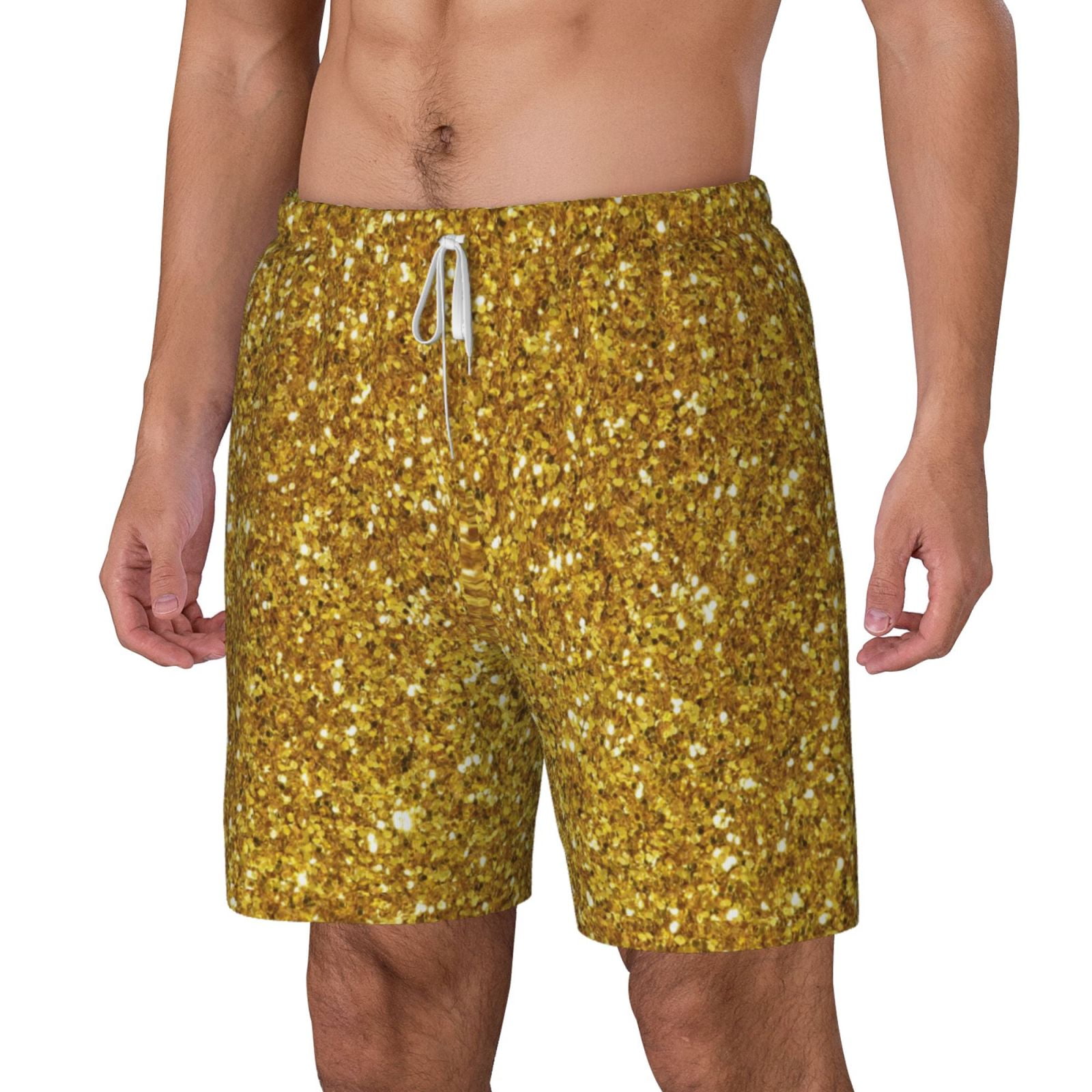 Picia Gold Glitter pattern Mens Swim Trunks with Compression Liner ...