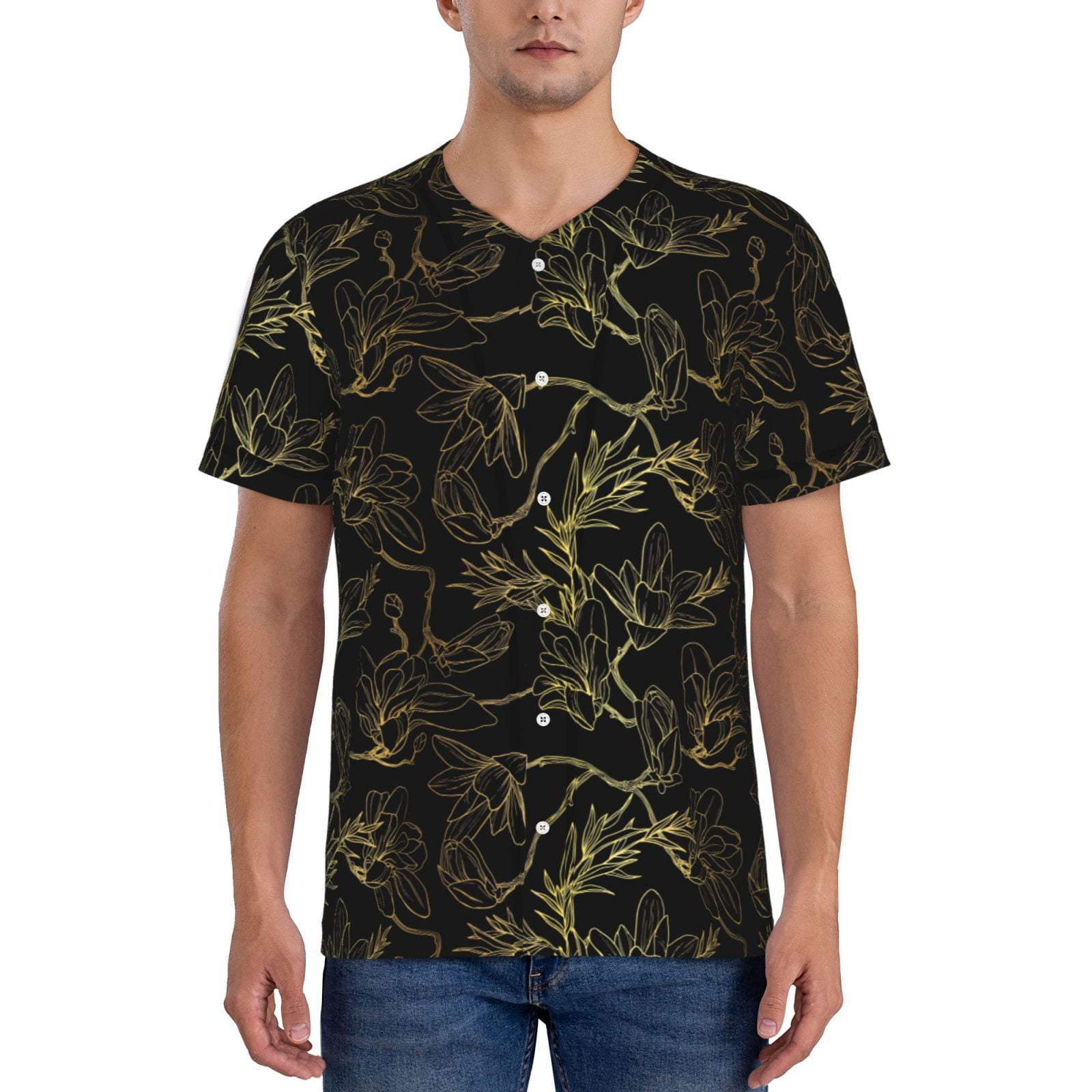 Picia Gold Gloss Outline Floral Pattern Mens Polo Shirts Quick Dry ...