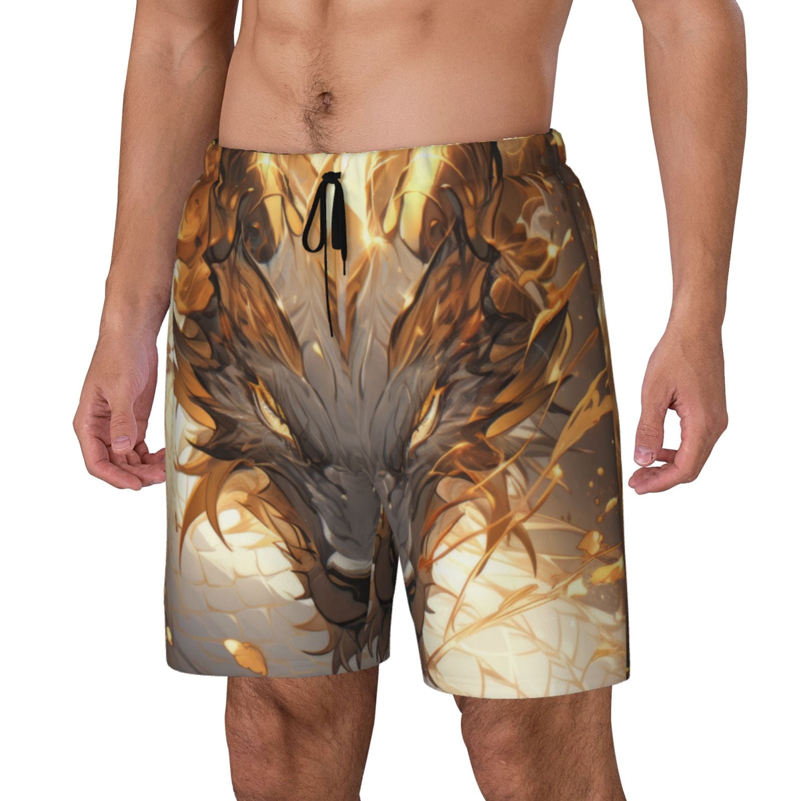 Picia Golden Horned White Dragon pattern Mens Swim Trunks with ...