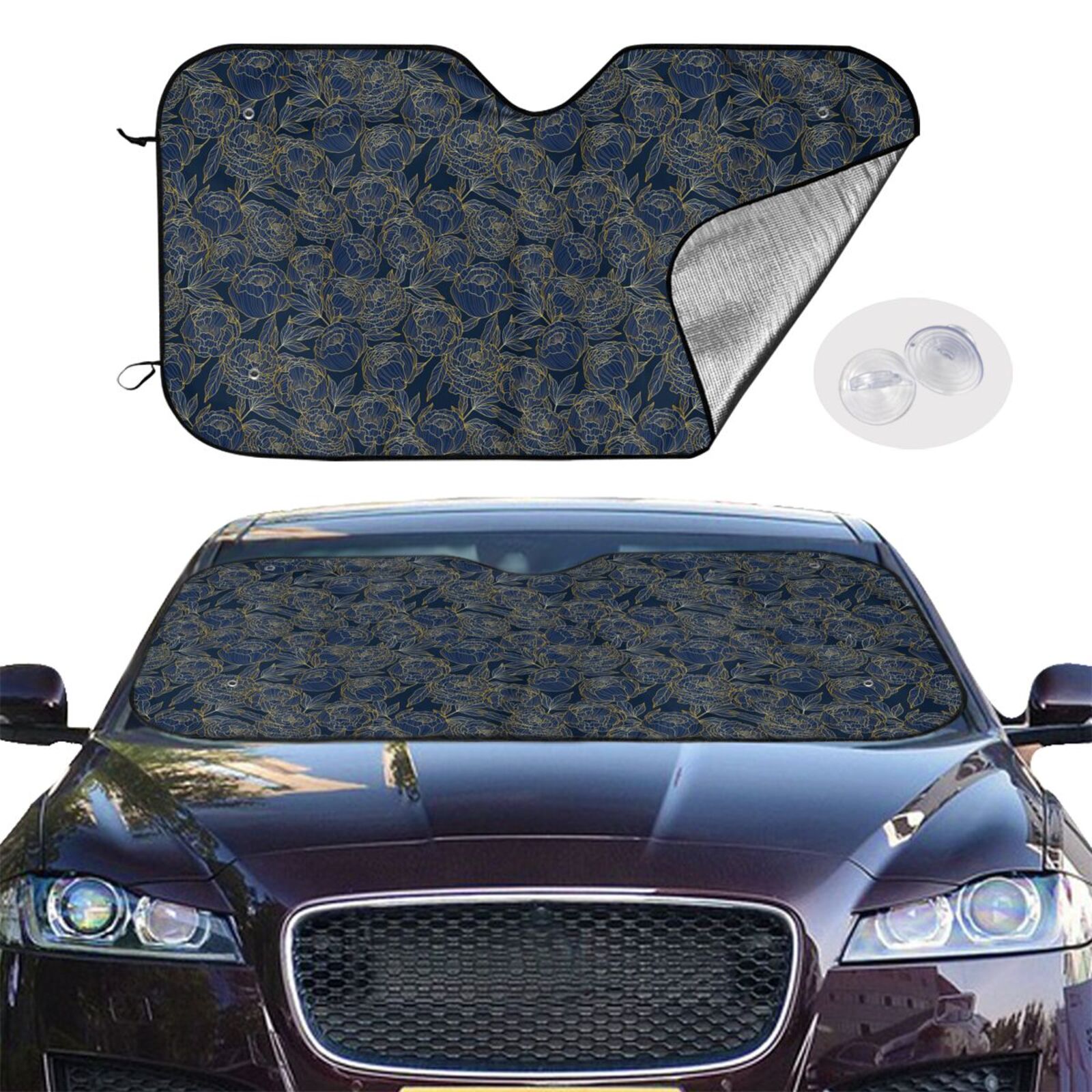 Picia Golden Peonies Curved Windshield Sunshade Accordion Folding Style ...