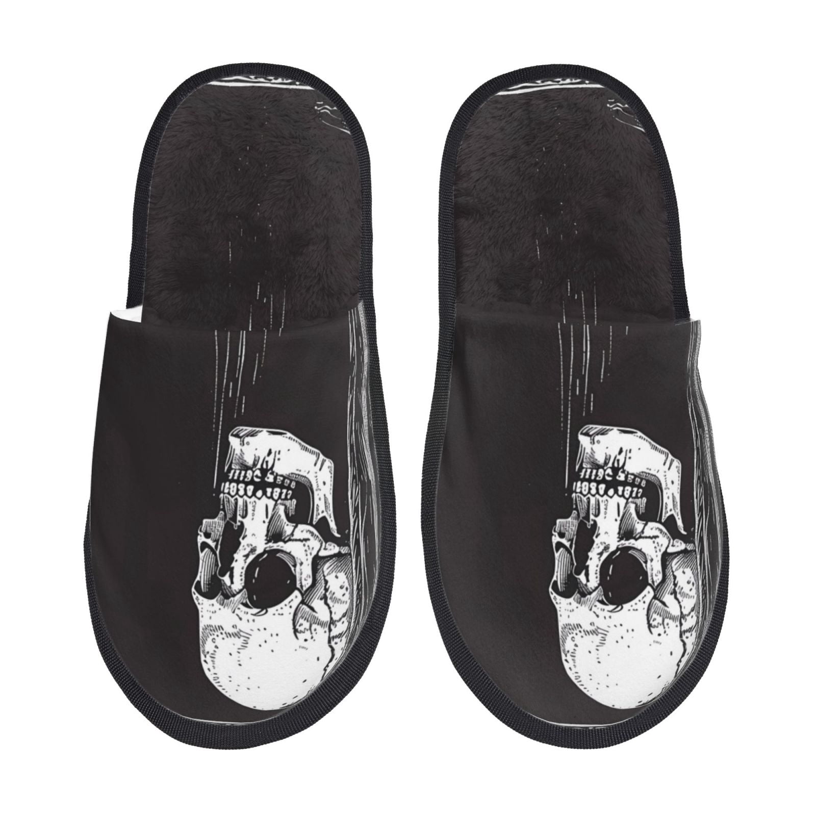 Picia Gothic Skull Drape Print Women's Fuzzy Fluffy House Slippers ...