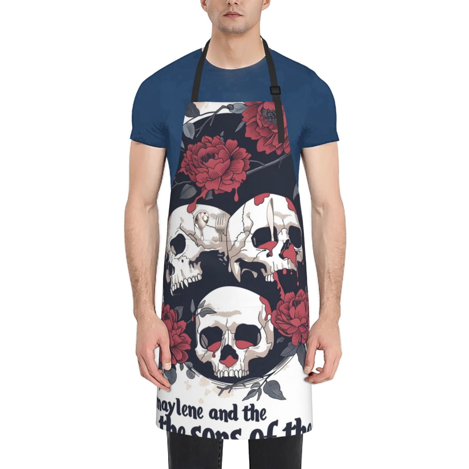 Picia Gothic Skulls And Roses Waterproof Apron for Unisex Adult ...