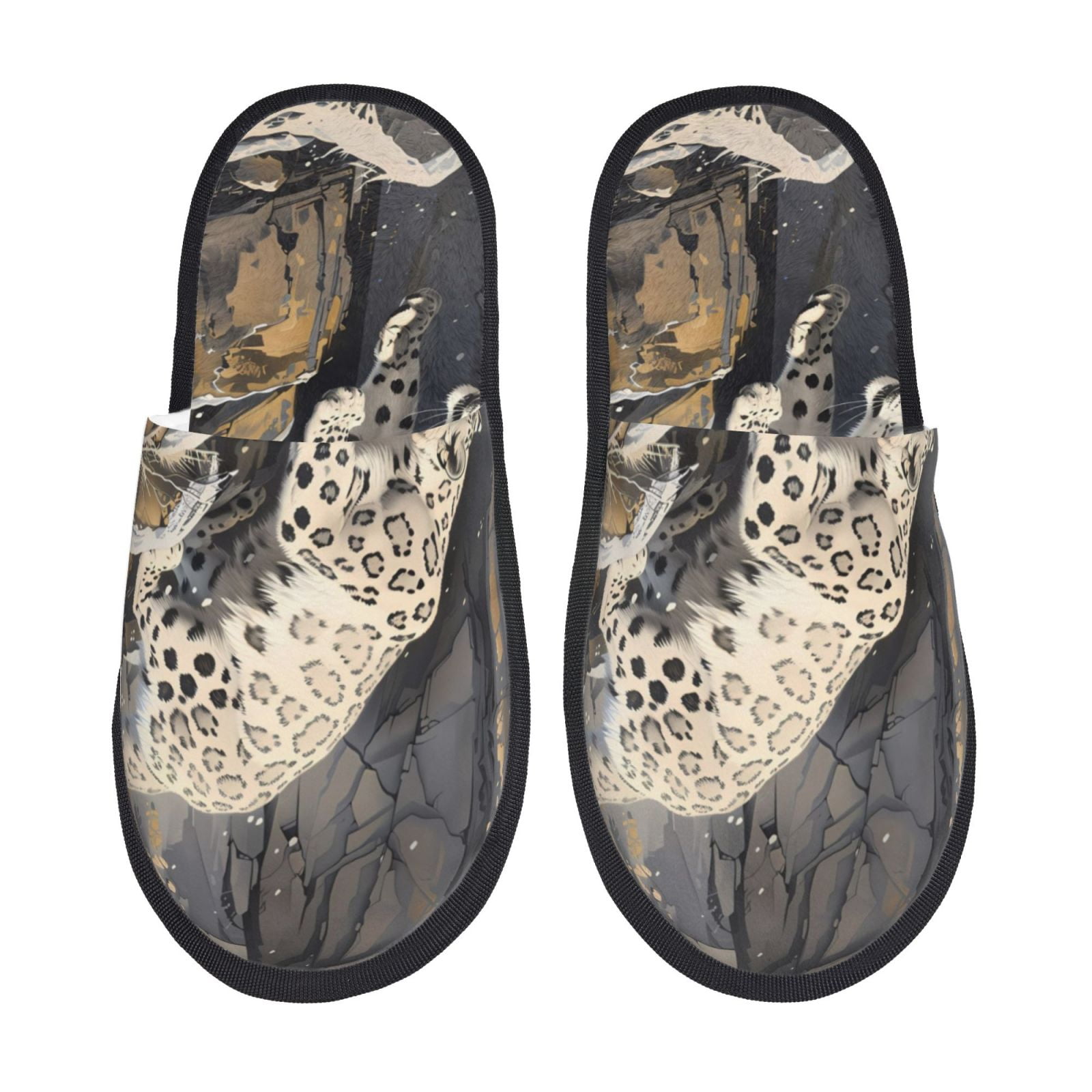 Picia Graceful Snow Leopard Print Women's Fuzzy Fluffy House Slippers ...