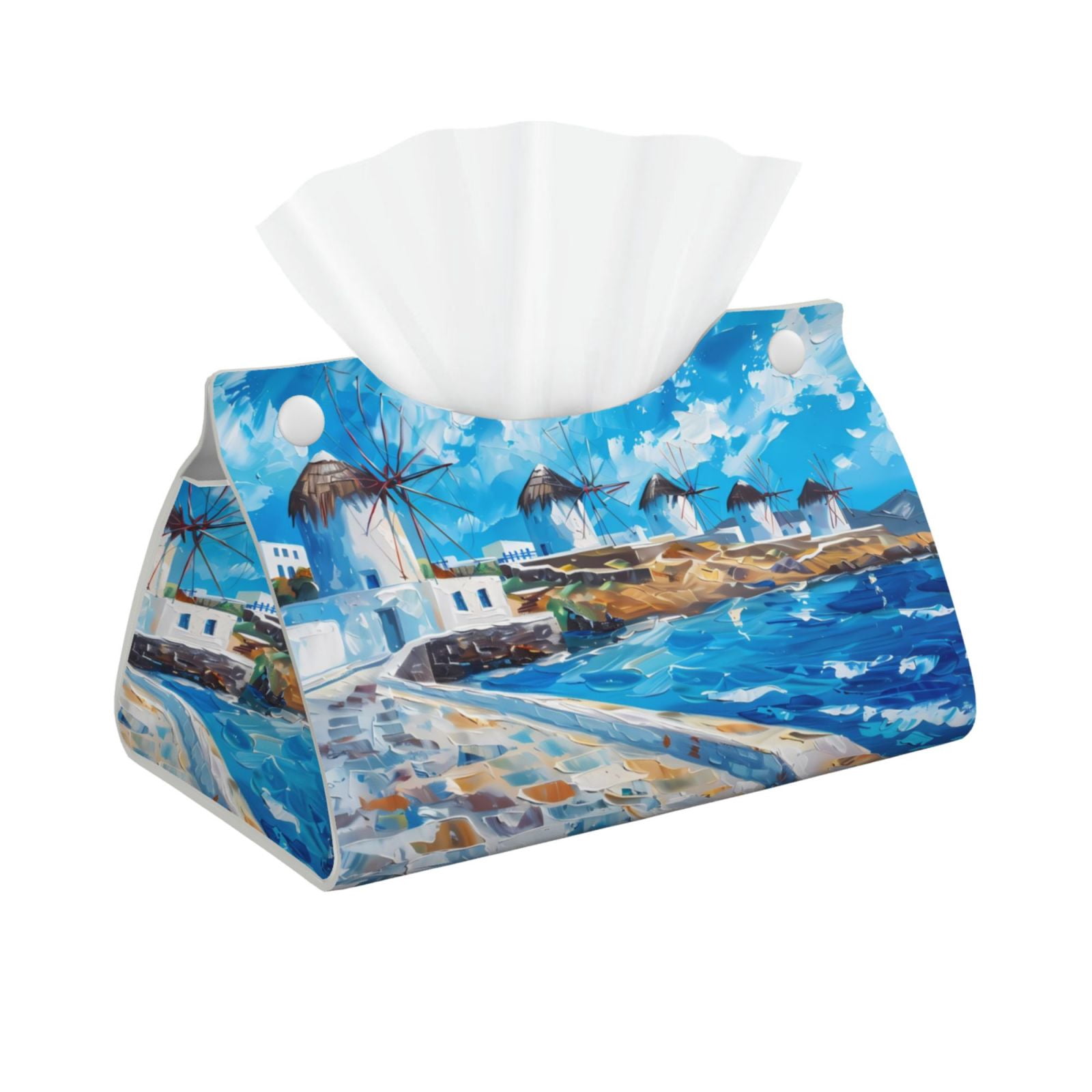 Picia Greek Island Windmills Painting Pattern Long Tissue Box Cover,PVC ...