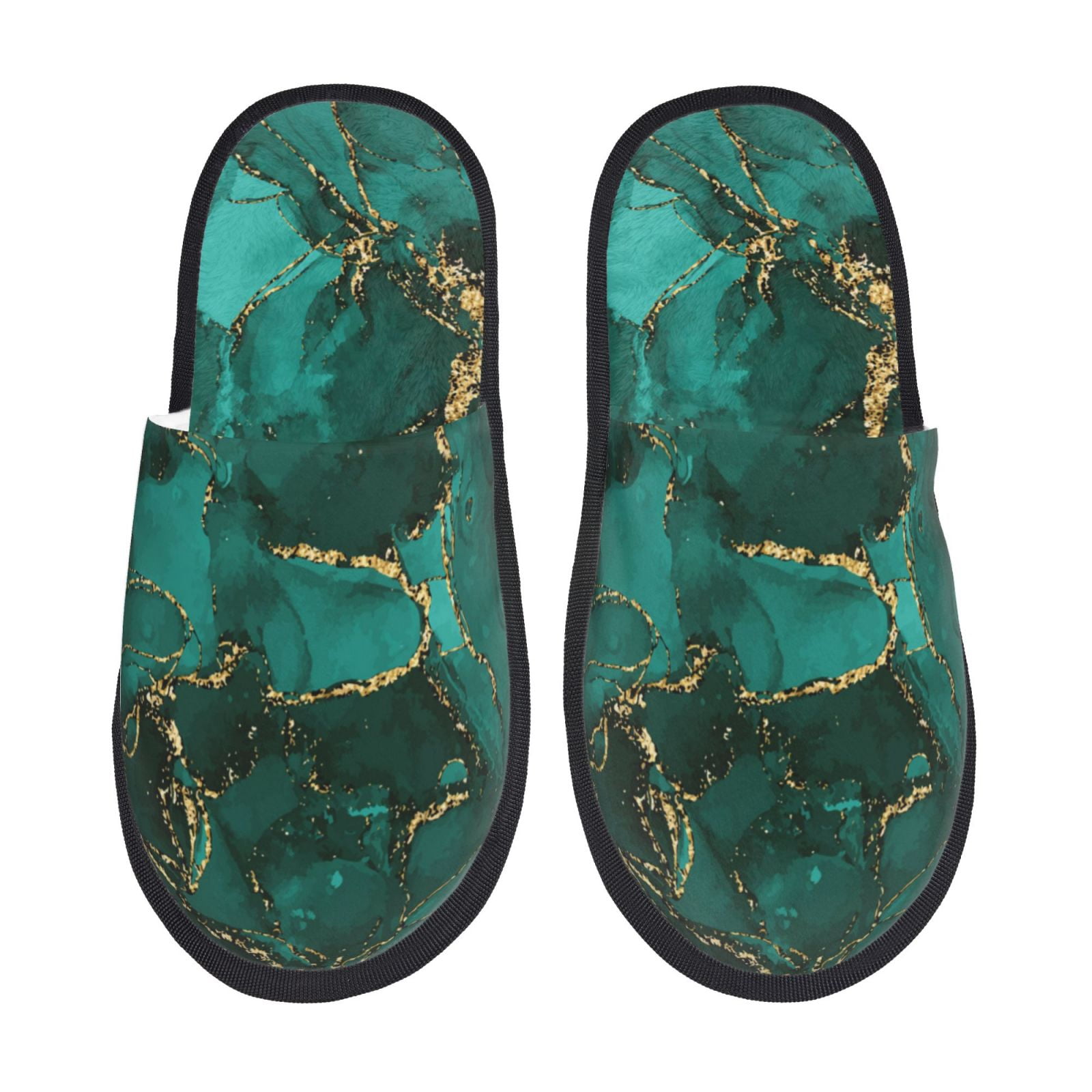 Picia Green Gold Glitter Print Women's Fuzzy Fluffy House Slippers ...