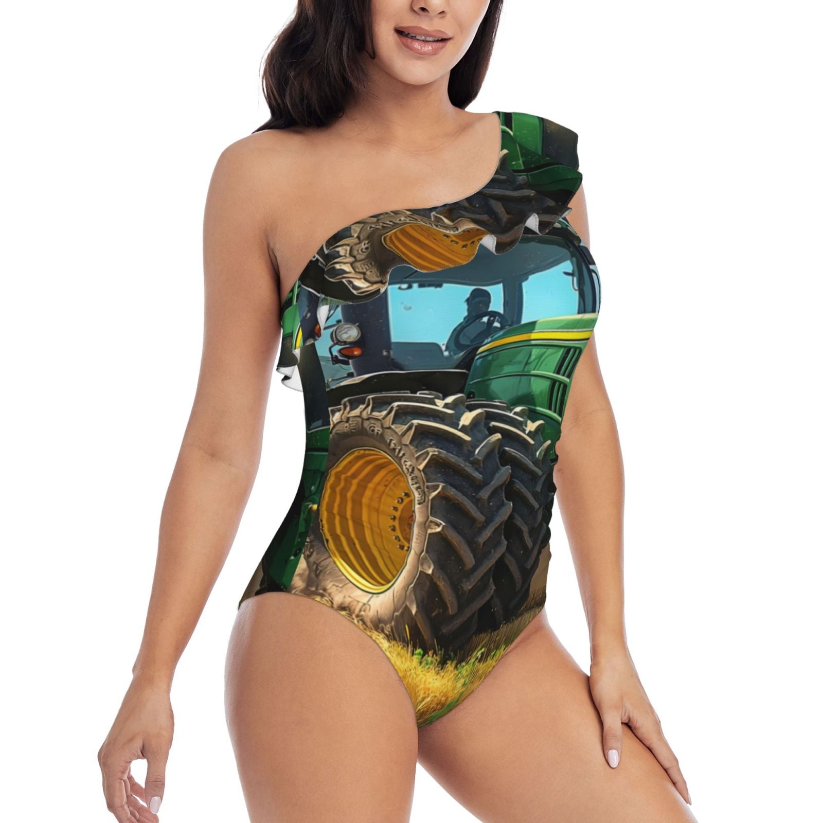 Picia Green Tractor Field Pattern Women S One Piece Swimsuits One