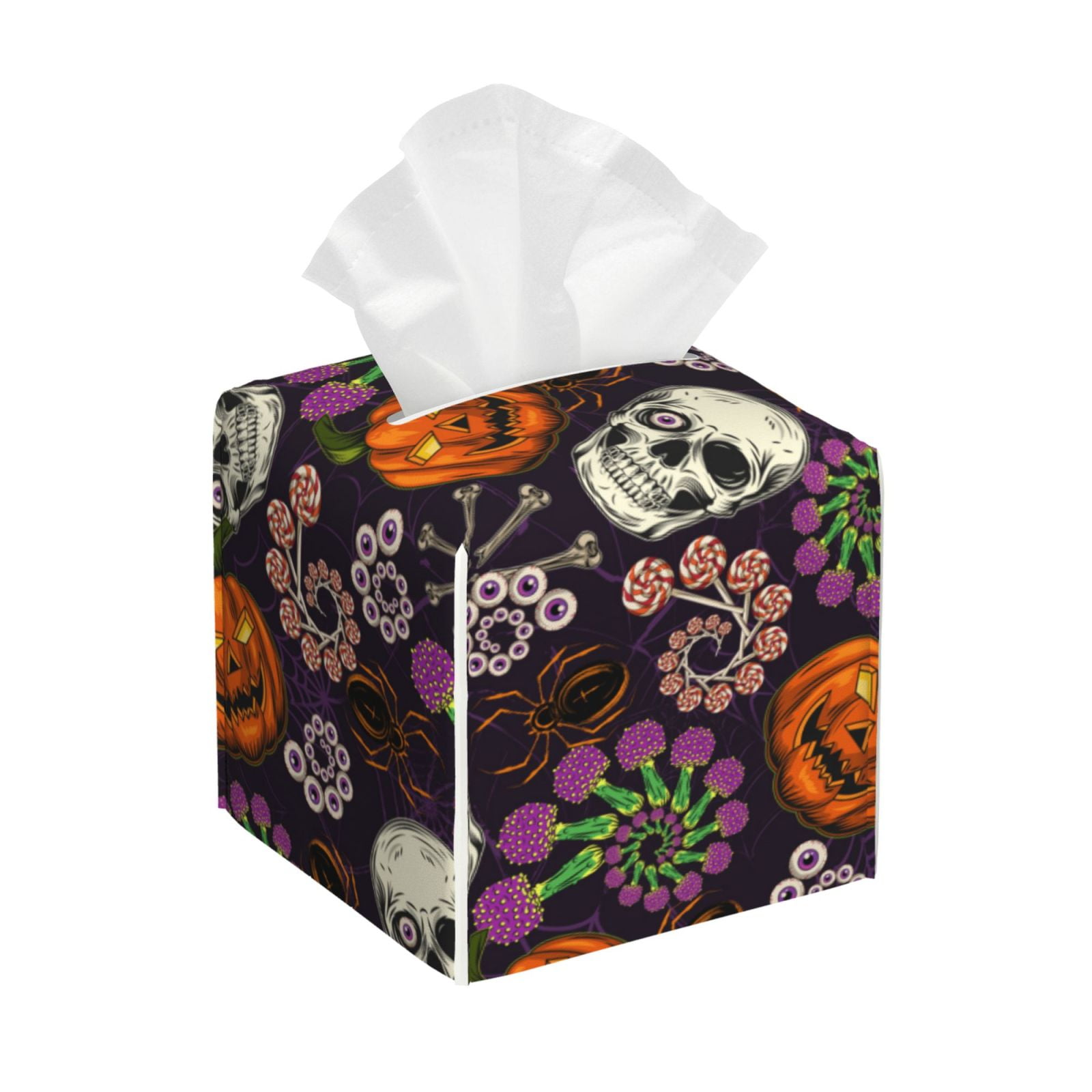Picia Halloween With Skull Pattern Tissue Box Cover,PVC Leather Square ...