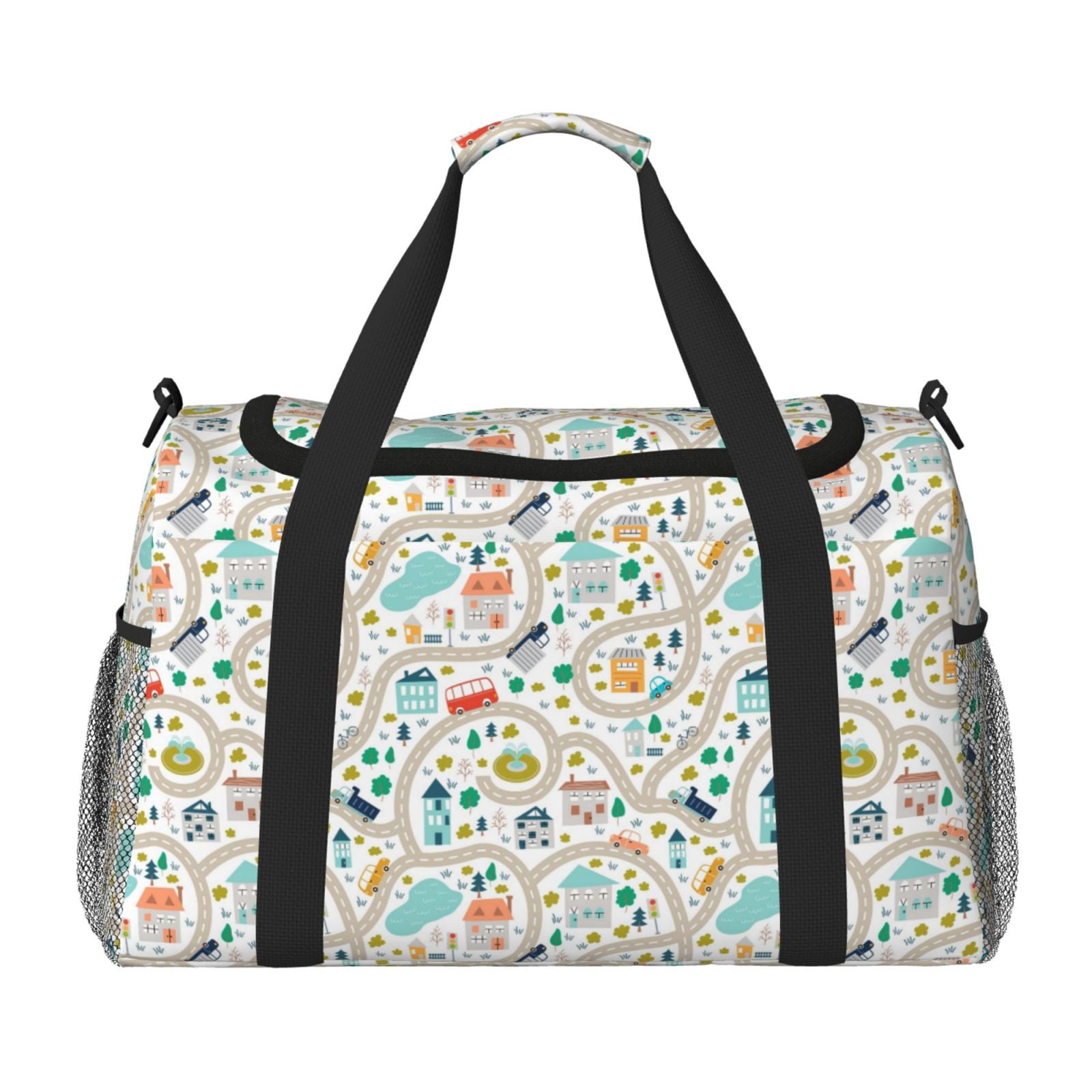 Picia Hand Drawn Cars Trucks Buses And Roads Print Travel Duffle Bag ...