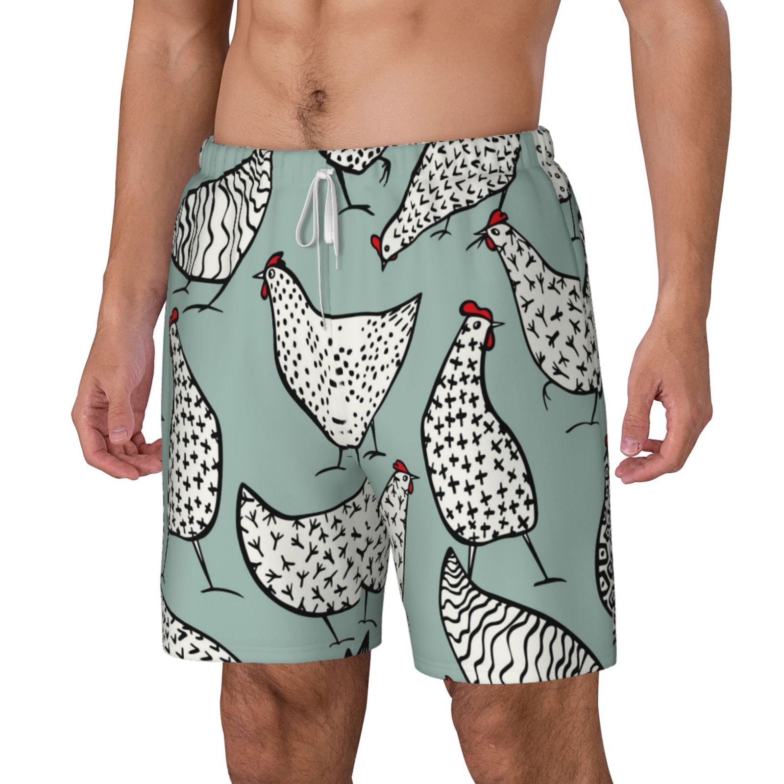 Picia Hand Drawn Chickens pattern Mens Swim Trunks with Compression ...