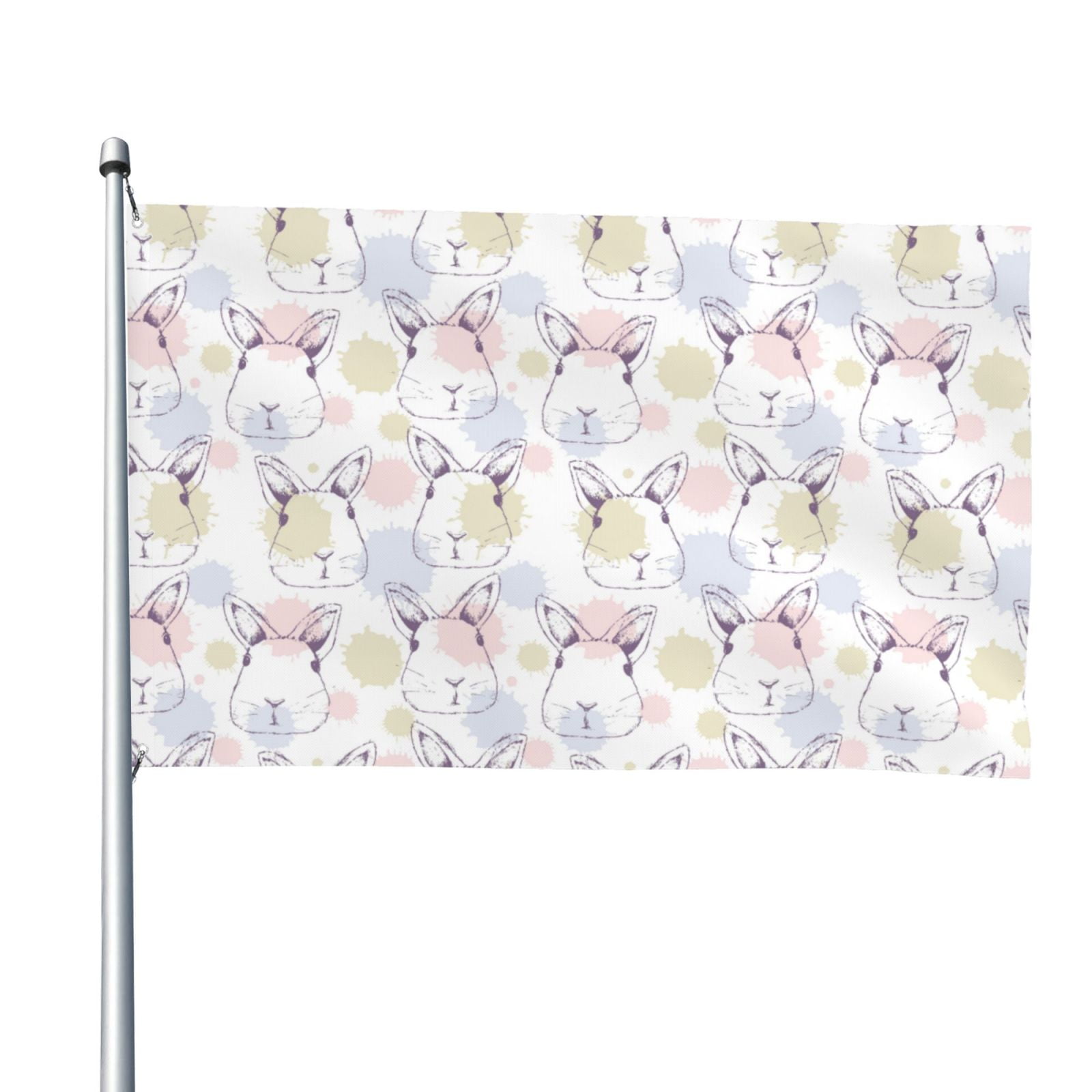 Picia Hand Drawn Rabbit Printed Flag ,Hand Drawn Rabbit Pattern Garden ...