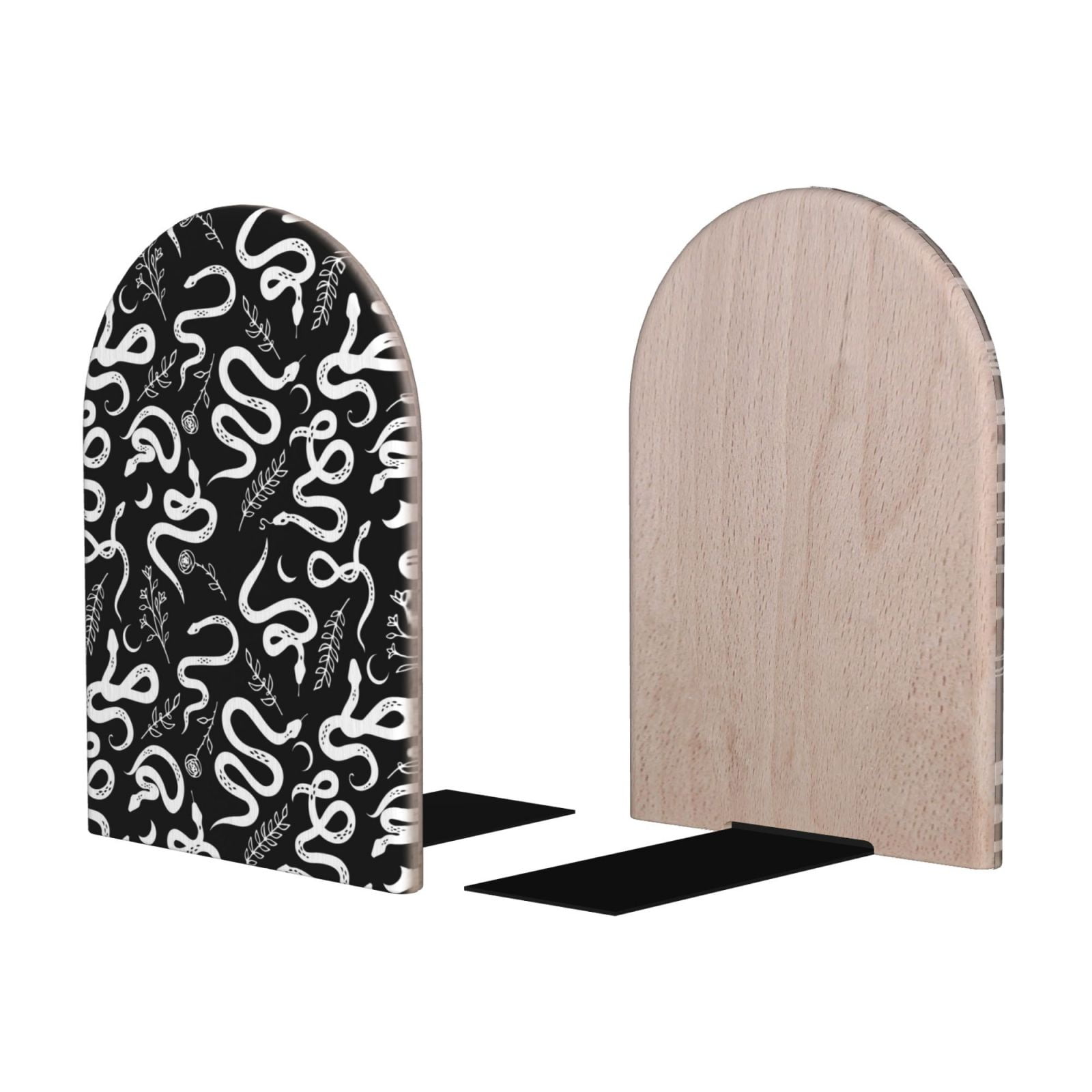 Picia Hand Drawn Snake Pattern Wood Bookends for Shelves,Non-slip ...