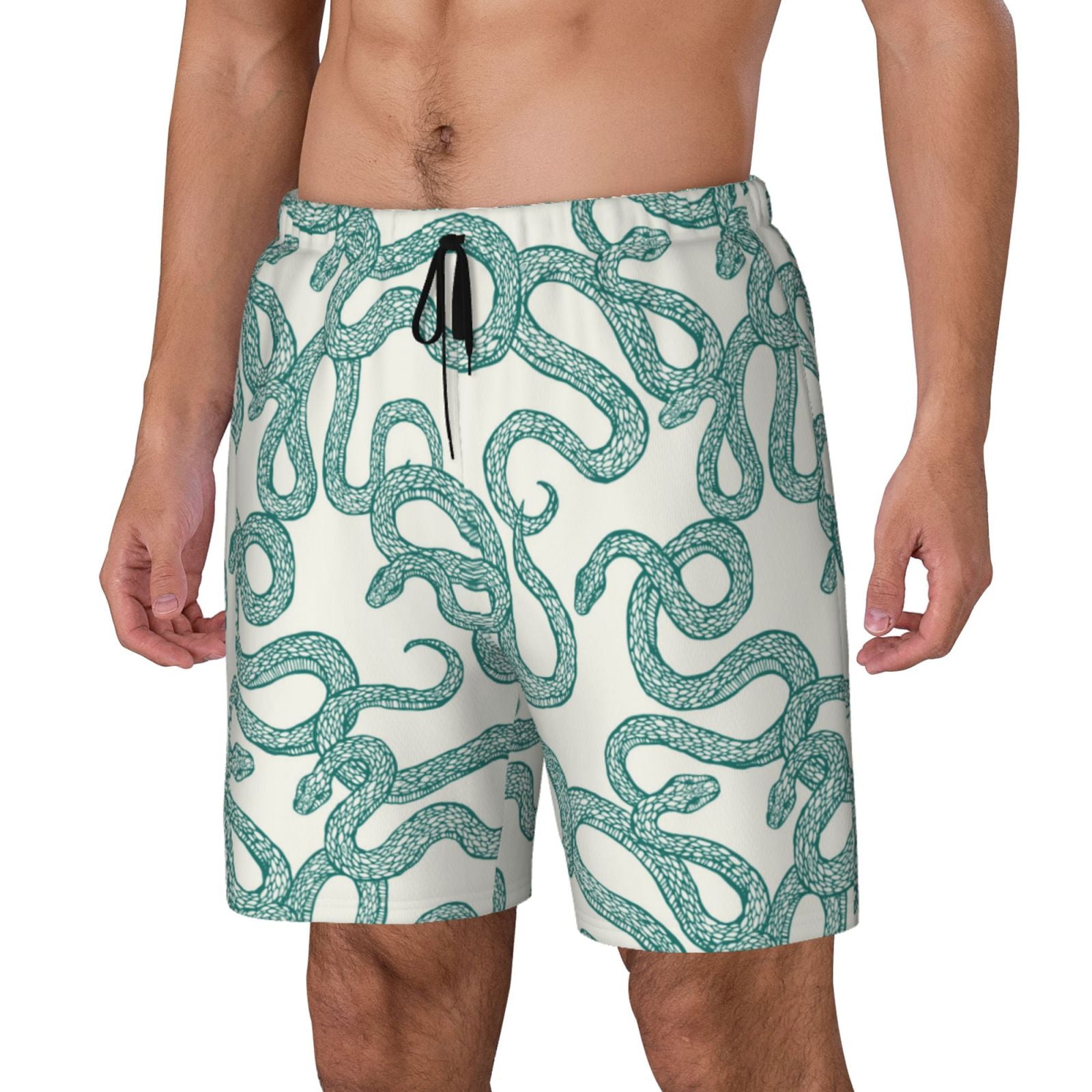 Picia Hand Drawn Snake pattern Mens Swim Trunks with Compression Liner ...