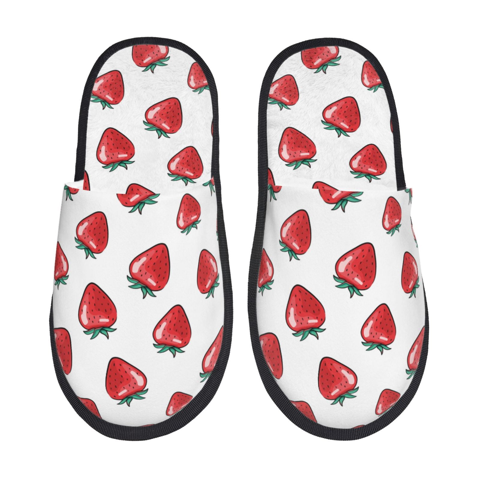 Picia Hand Drawn Strawberry Print Women's Fuzzy Fluffy House Slippers ...