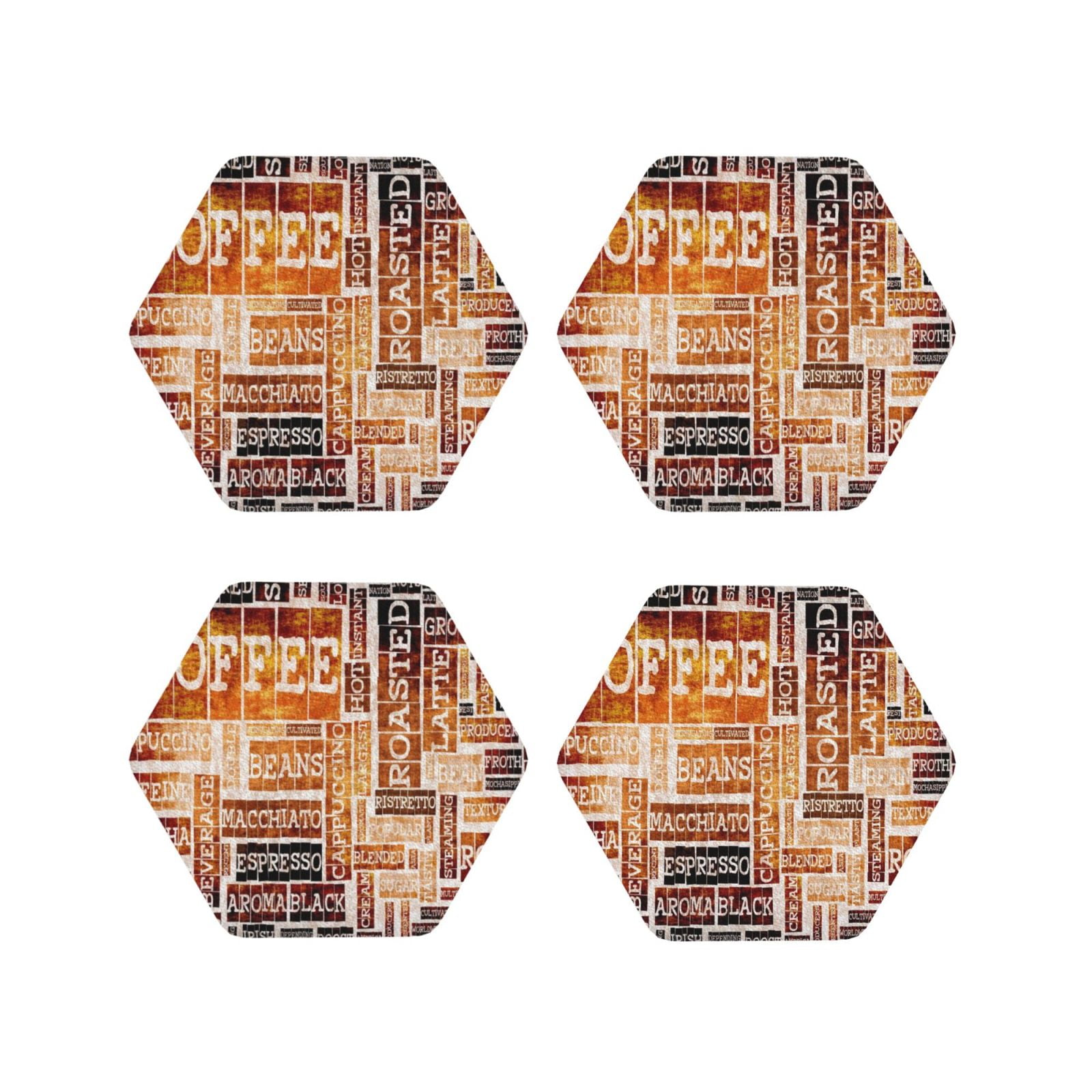 Picia Hand Drawn Vintage Coffee Printed Leather Coasters for Drinks, 4 ...