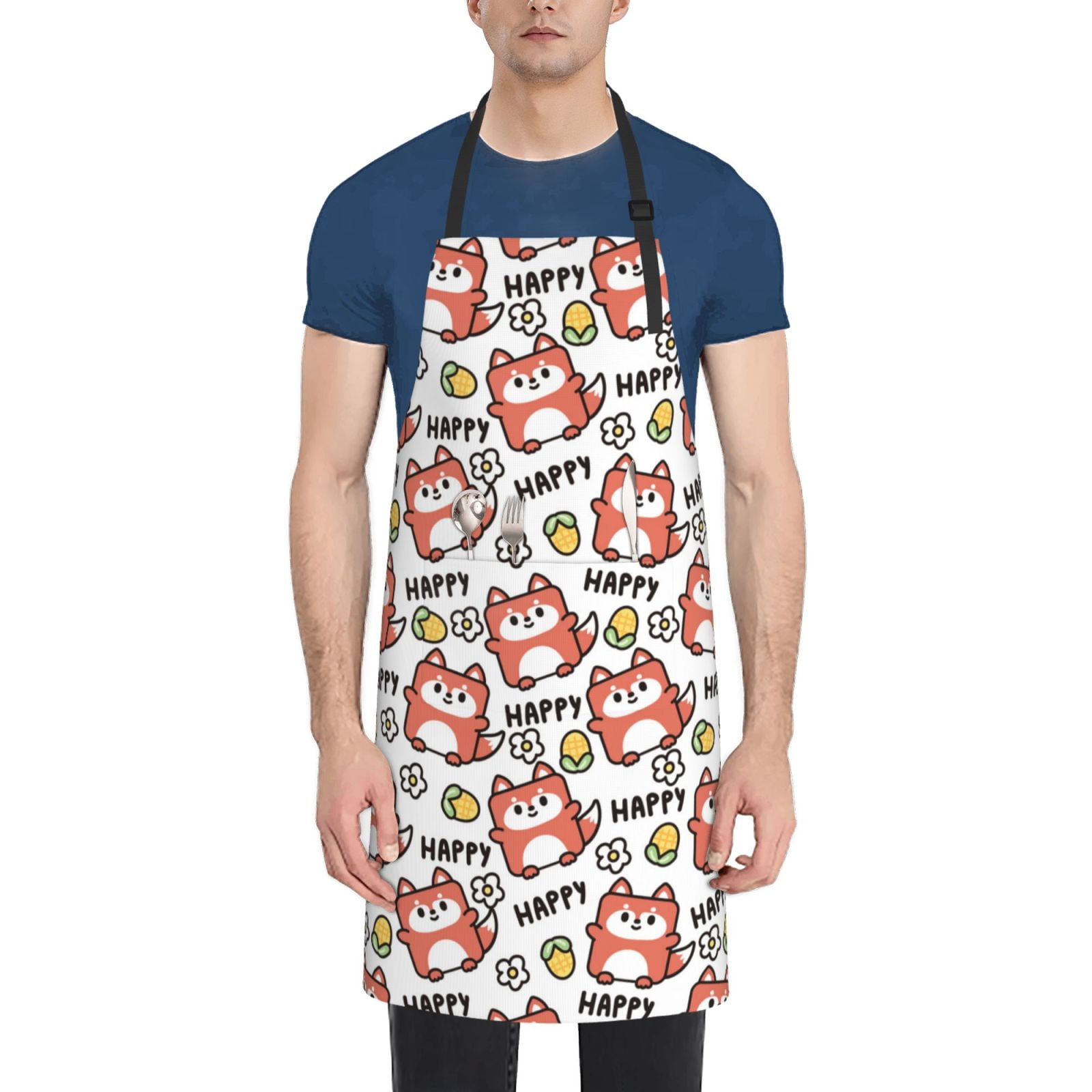 Picia Happy Foxy Faces Waterproof Apron for Unisex Adult - Adjustable ...