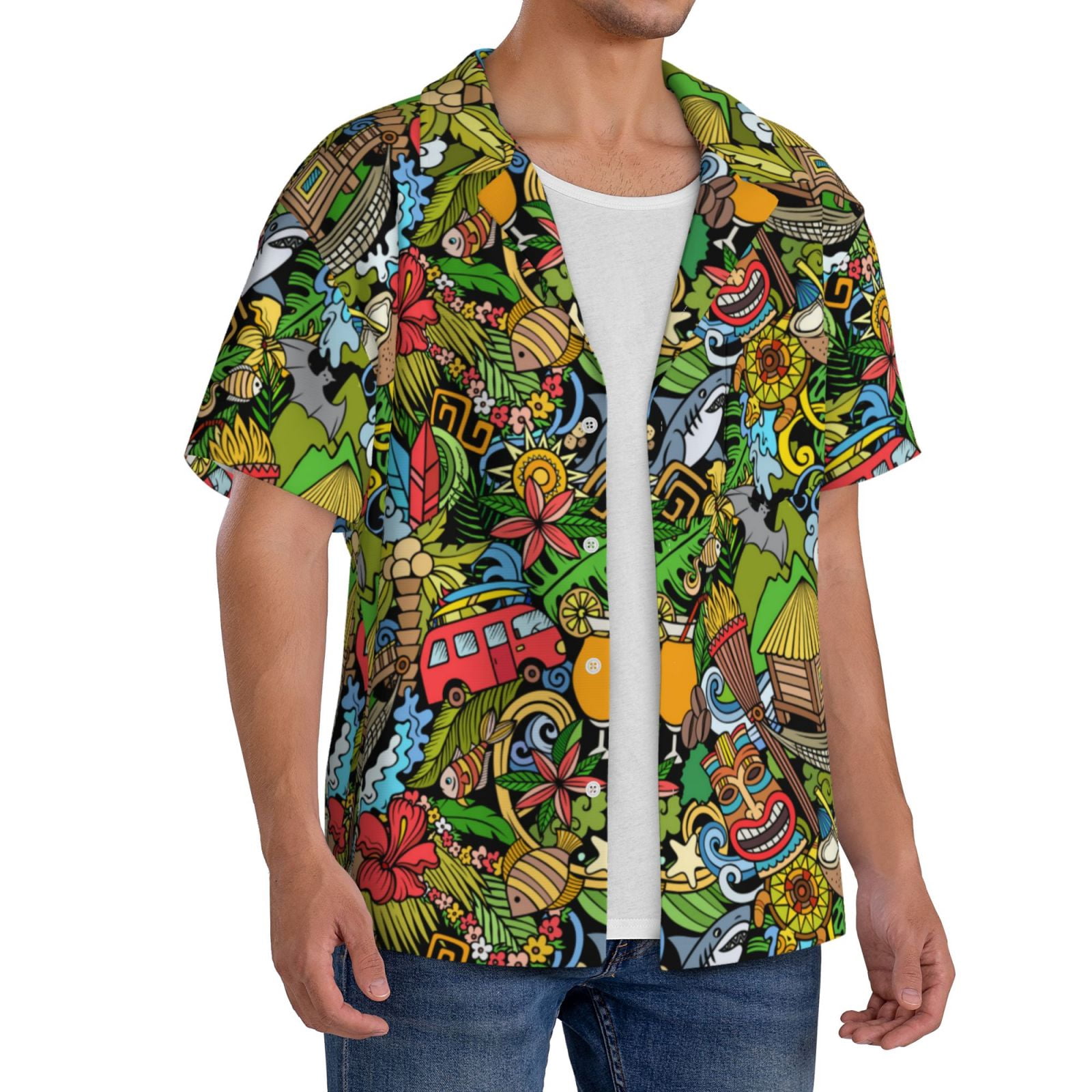 Picia Hawaiian Culture Symbols 1 Men's Linen Shirts Short Sleeve Cuban ...