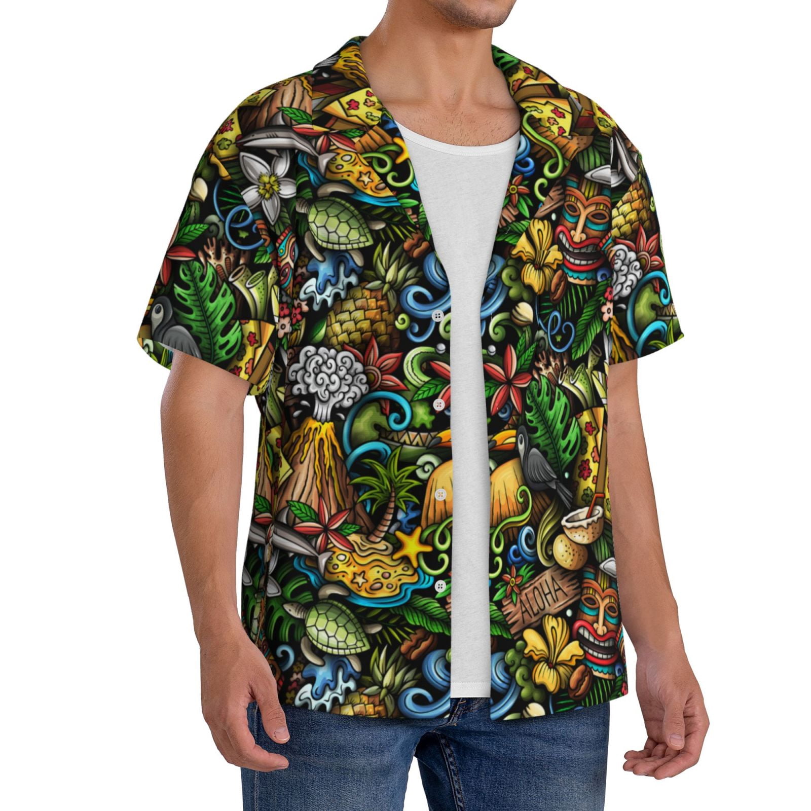 Picia Hawaiian Culture Symbols Men's Linen Shirts Short Sleeve Cuban ...