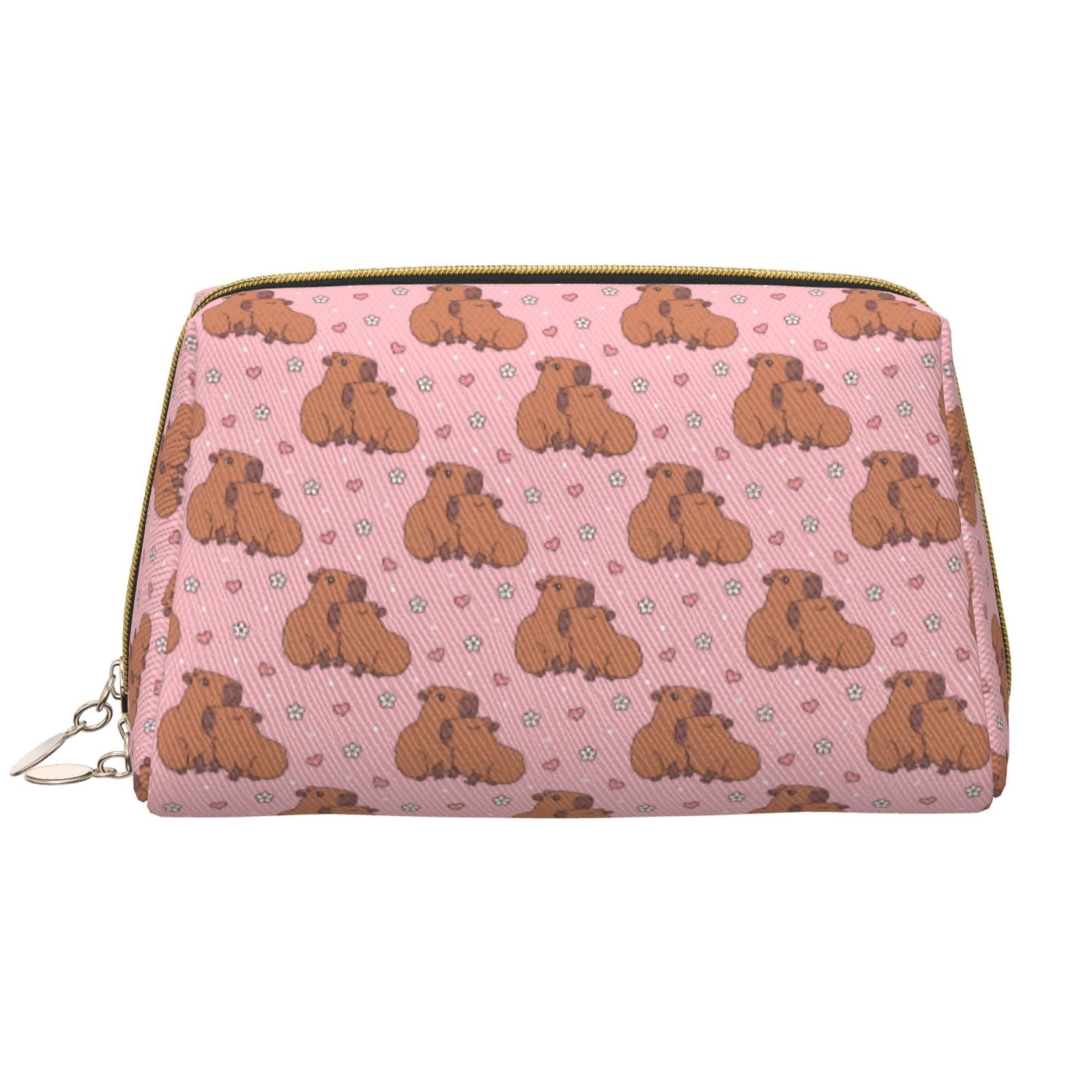 Picia Heart Capybara Print Leather Makeup Bag Make Up Bag Travel ...