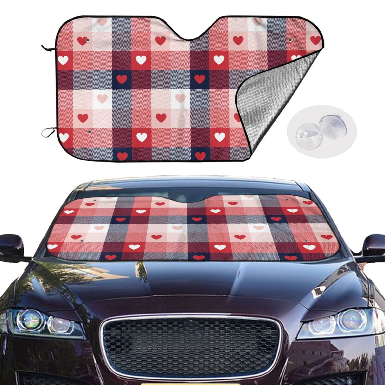Picia Heart Plaid Curved Windshield Sunshade Accordion Folding Style Auto Shade for Car Truck ...