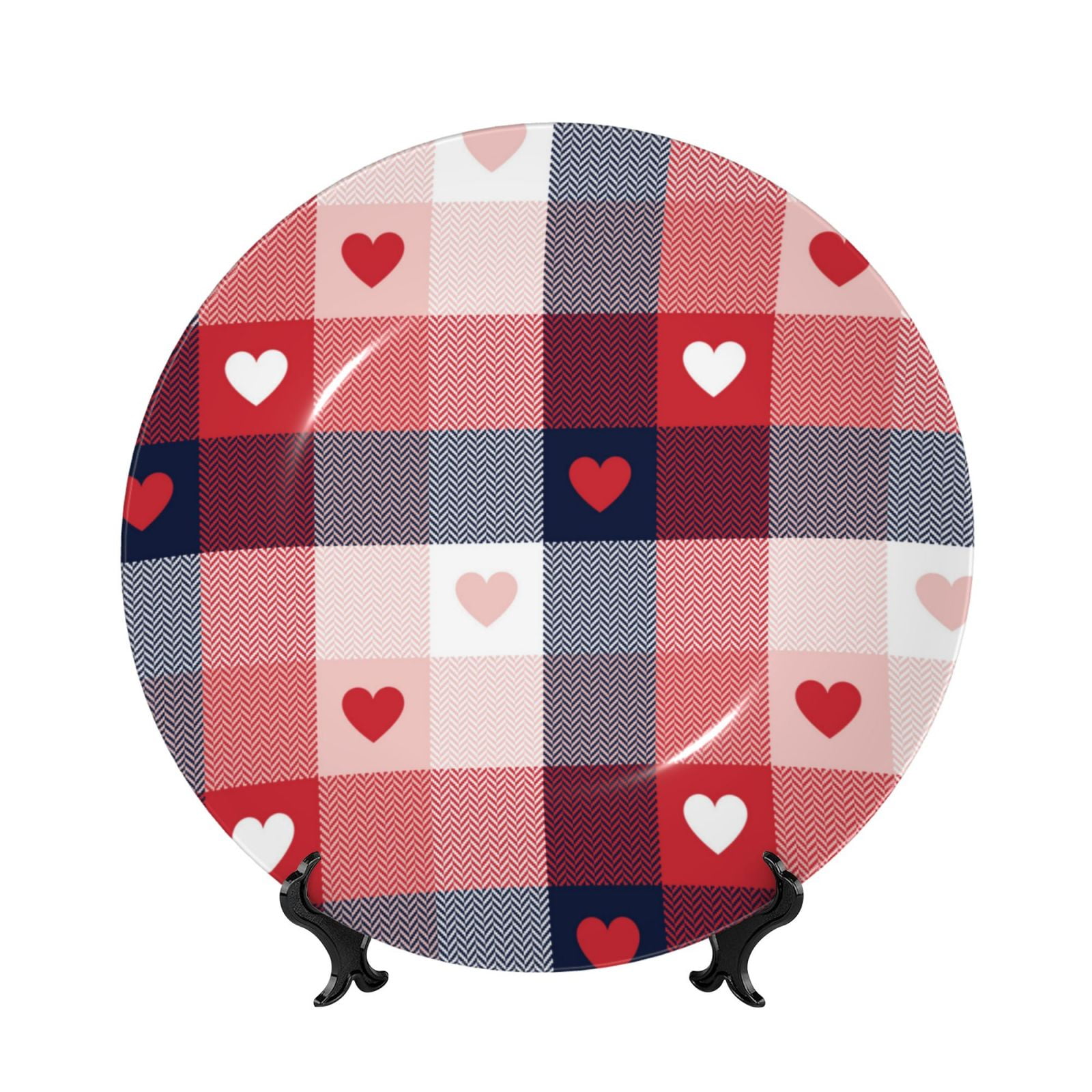 Picia Heart Plaid Pattern Bone China Decorative Plate – Wall Decor with ...