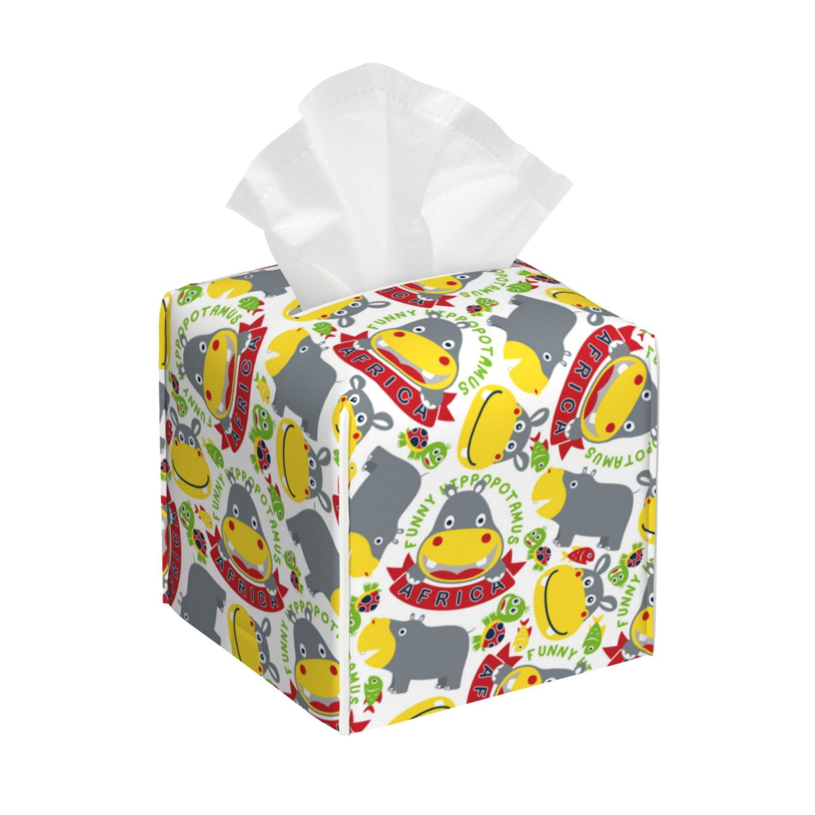 Picia Hippopotamus Pattern Tissue Box Cover,PVC Leather Square Holder ...
