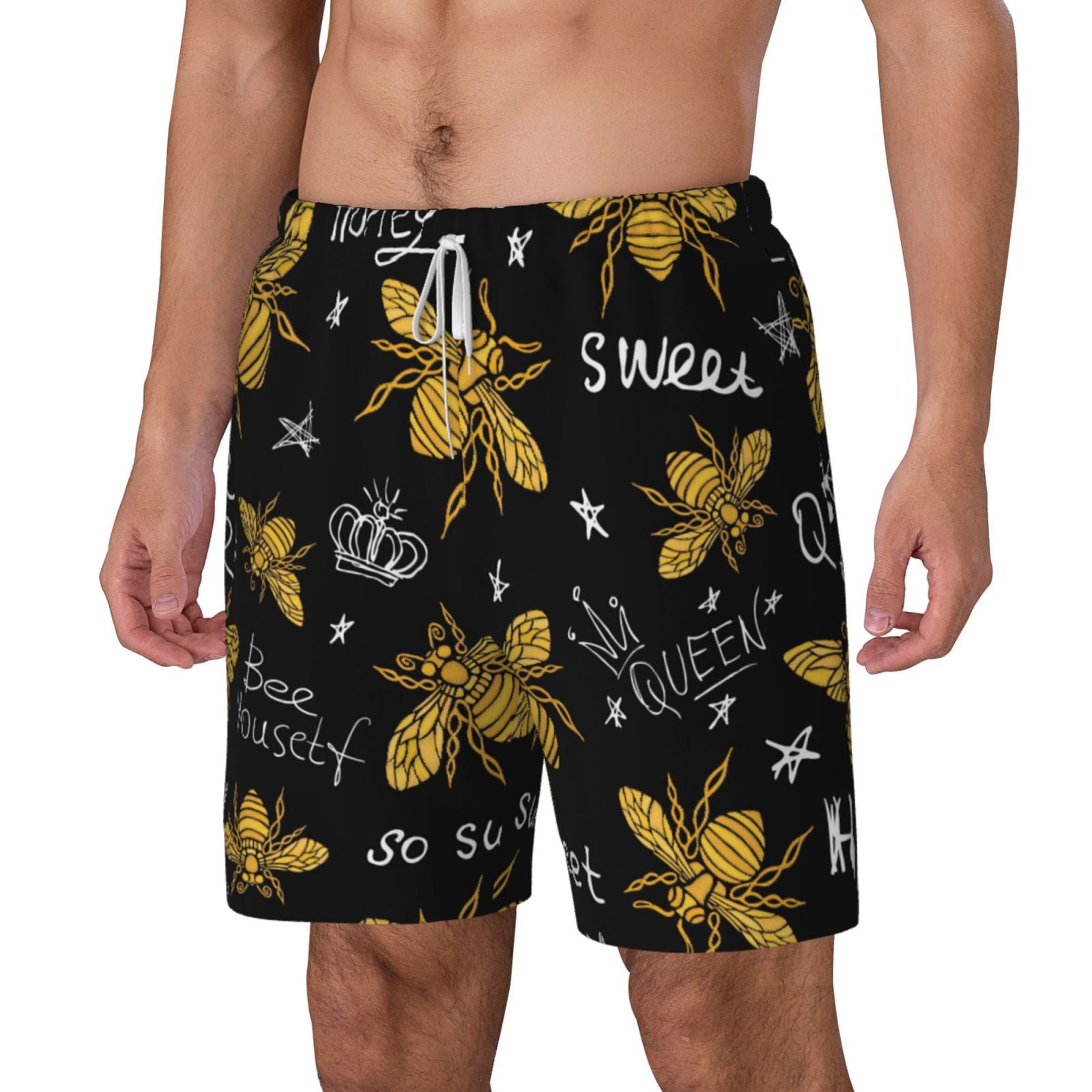 Picia Hohey Bee Golden Embroidery pattern Mens Swim Trunks with ...