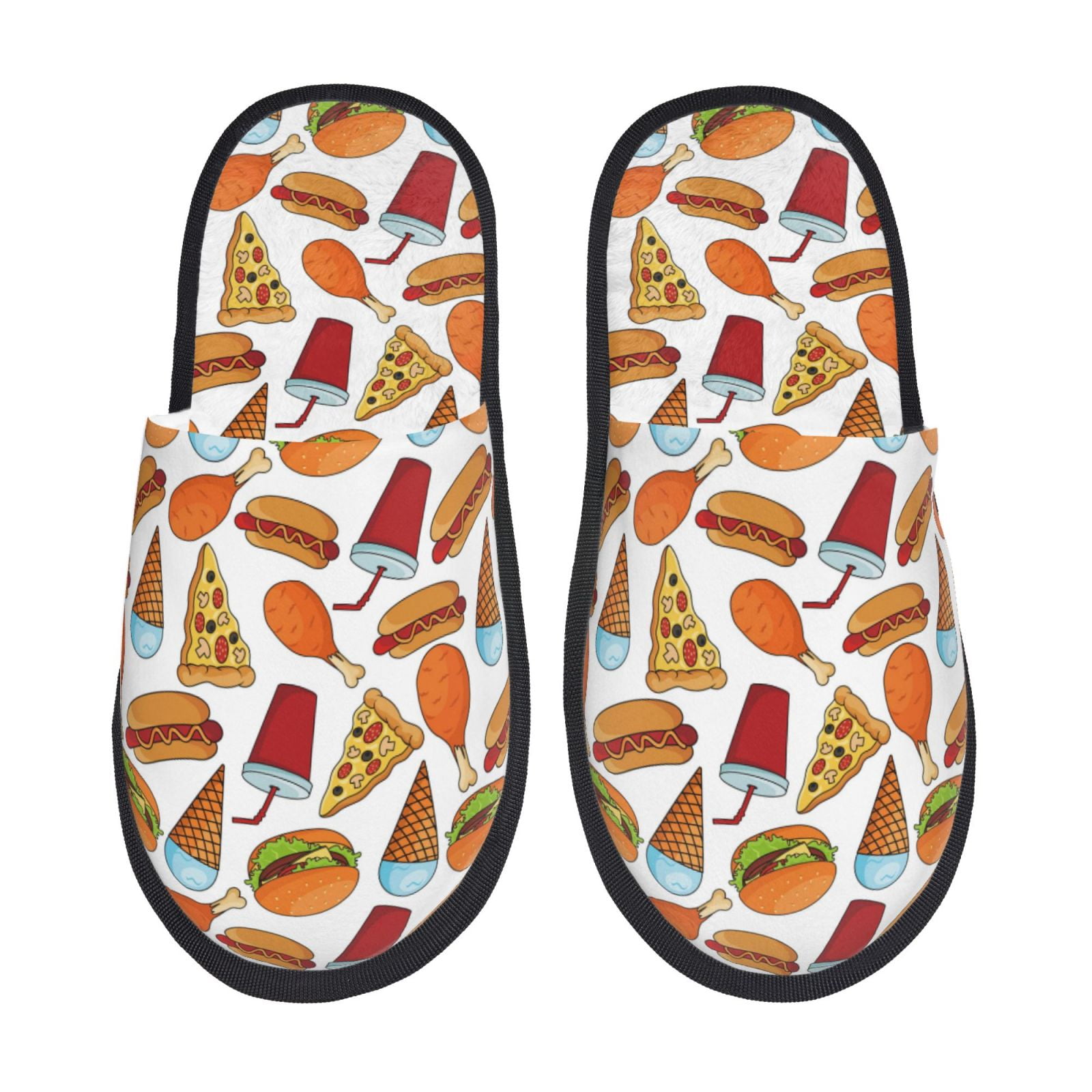 Picia Hot Dog Burger Print Women's Fuzzy Fluffy House Slippers Plush ...