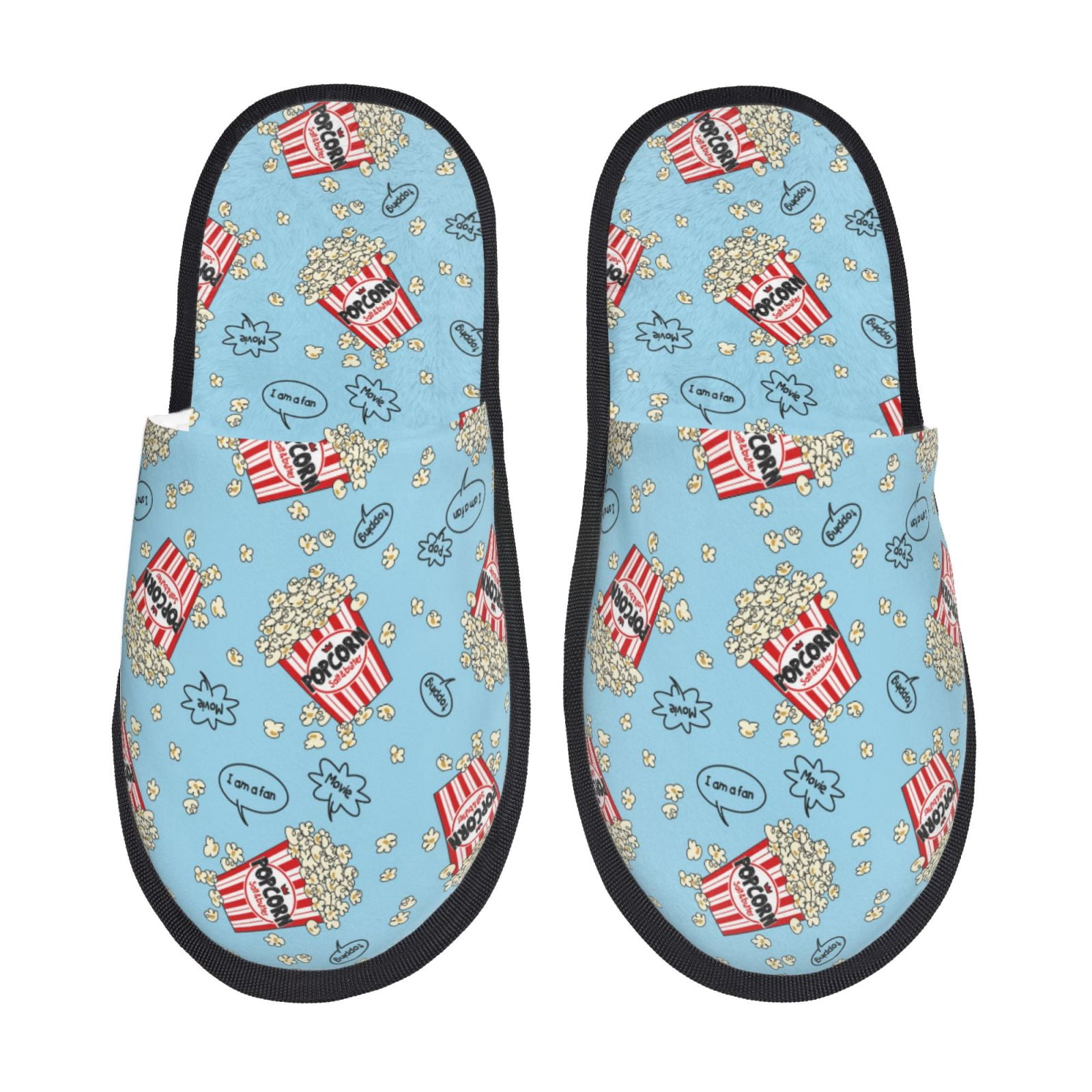 Picia I Am A Fan Popcorn Print Women's Fuzzy Fluffy House Slippers ...