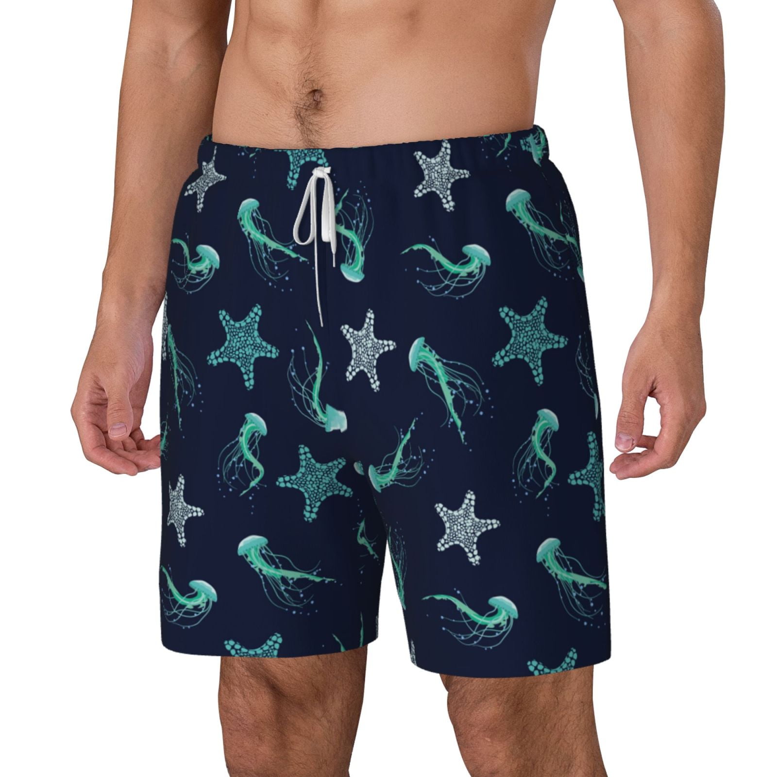 Picia Ice Blue Starfish and Jellyfish pattern Mens Swim Trunks with ...