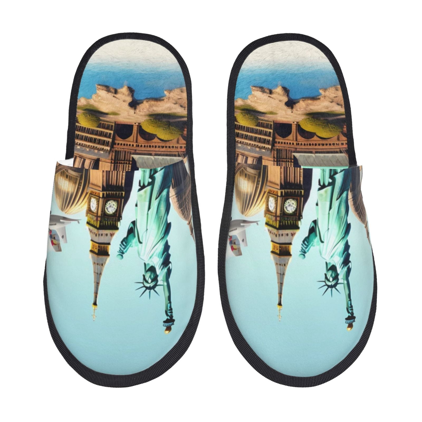 Picia Iconic Global Landmarks Print Women's Fuzzy Fluffy House Slippers ...