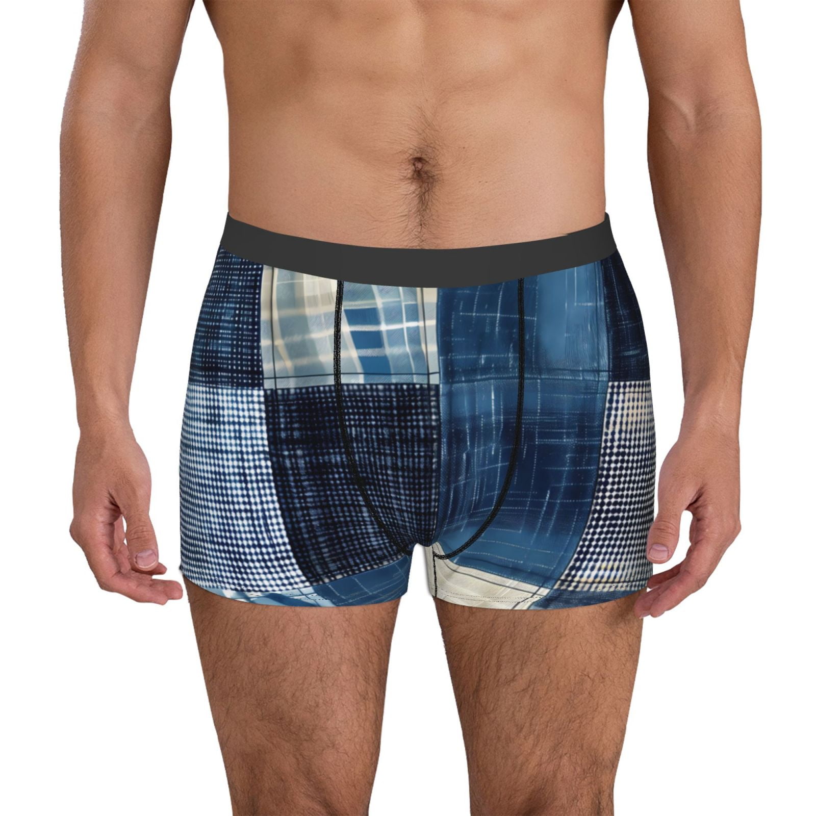Picia Indigo Patchwork Quilt Pattern Men’s Boxer Briefs – Soft & Breathable Underwear, Stretchy ...