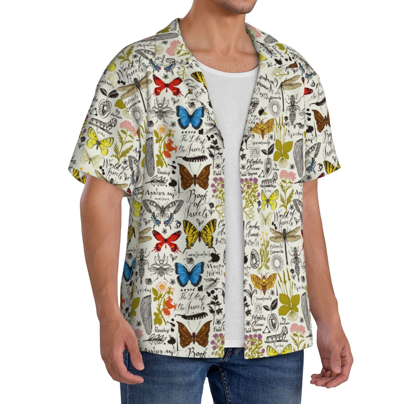 Picia Insects And Medicinal Herbs Men's Linen Shirts Short Sleeve Cuban ...