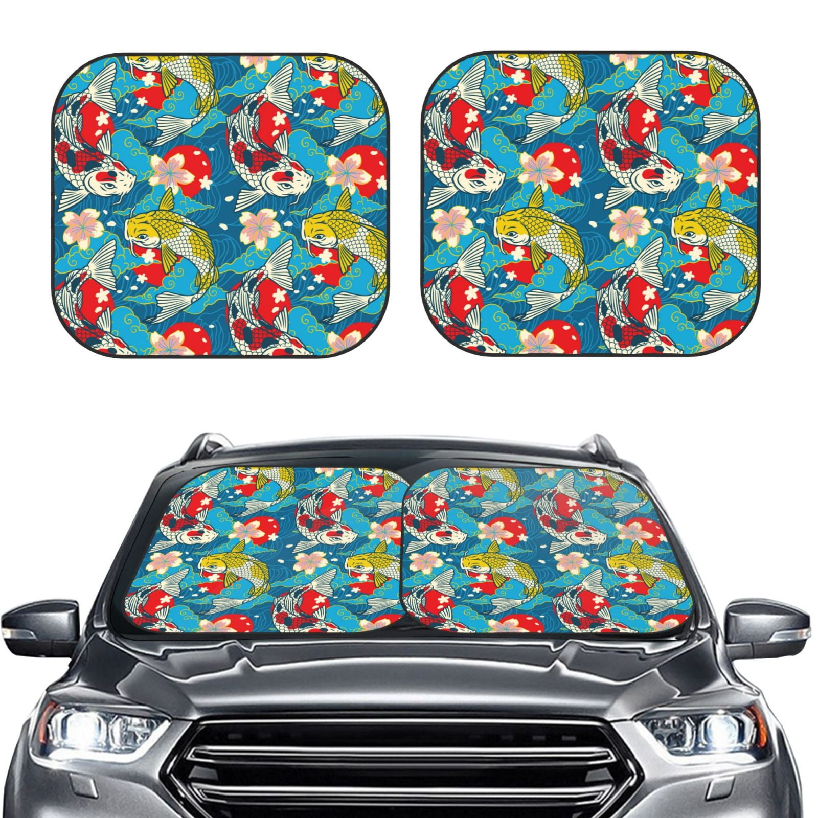 Picia Japanese Koi 2 Piece Car Windshield Sun Shade Foldable | Foldable ...